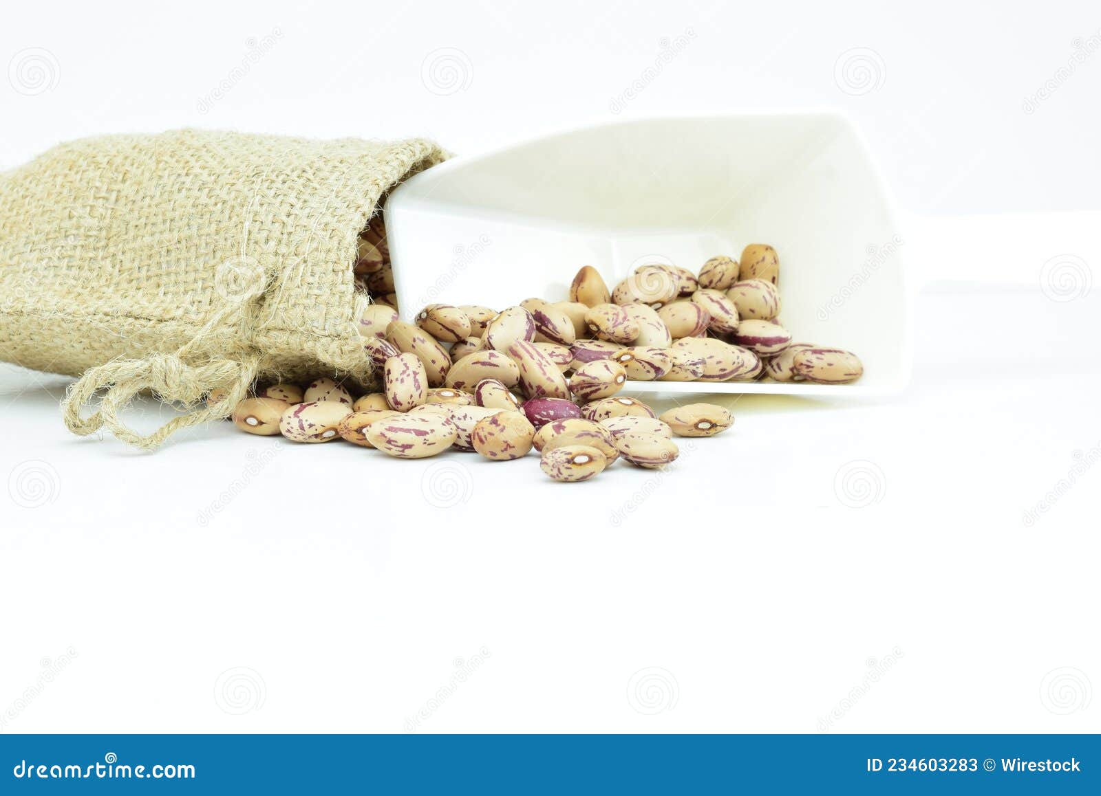 Sack of Beans and a Plastic Scoop on the White Background Stock Image ...