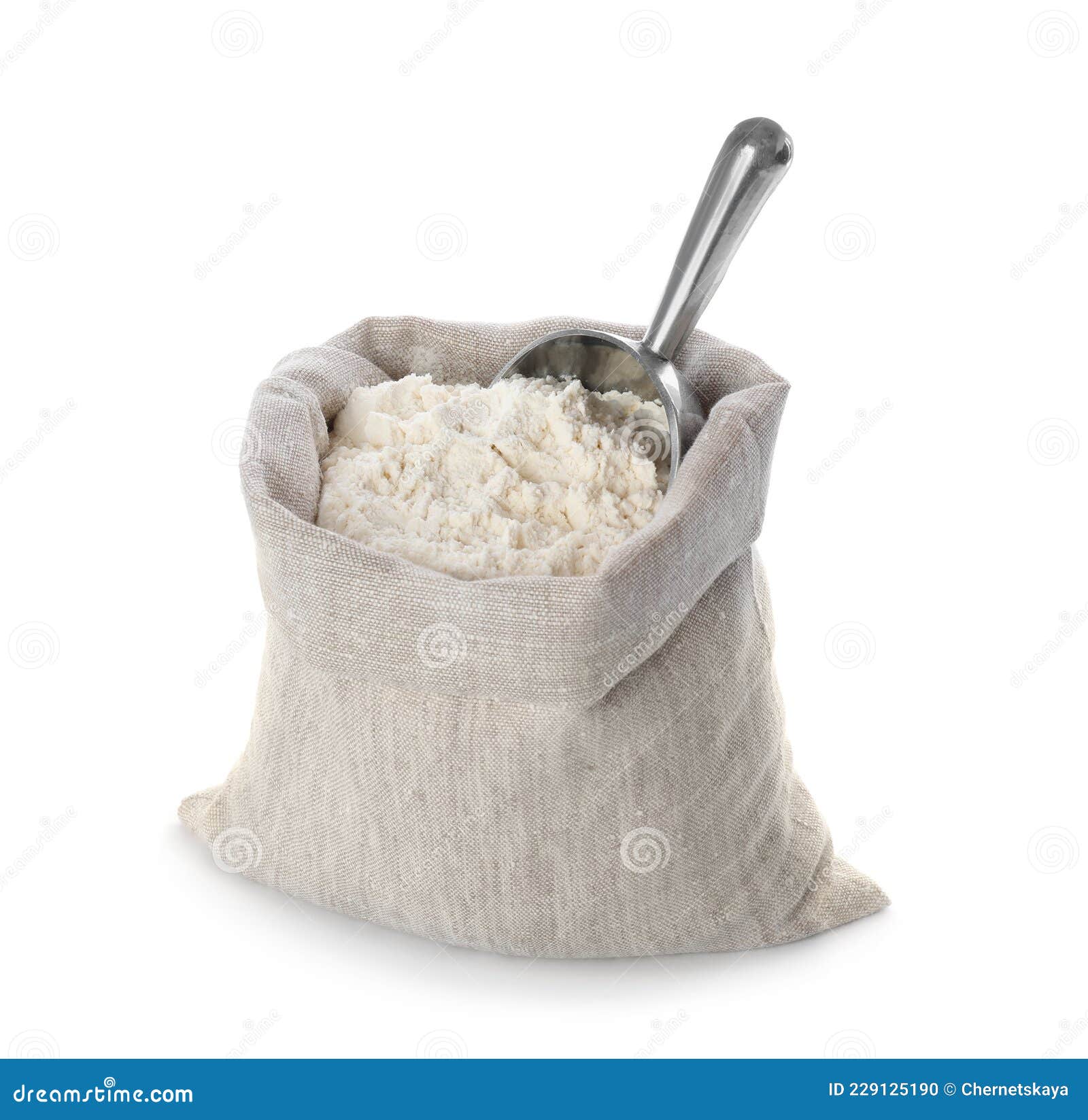Sack with Flour and Scoop Isolated on White Stock Photo - Image of ...