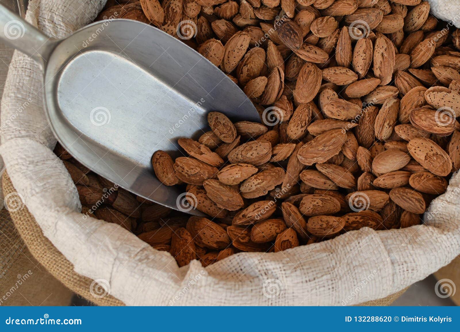 Sack with Fresh Almonds in Shell Stock Photo - Image of metal, almond ...