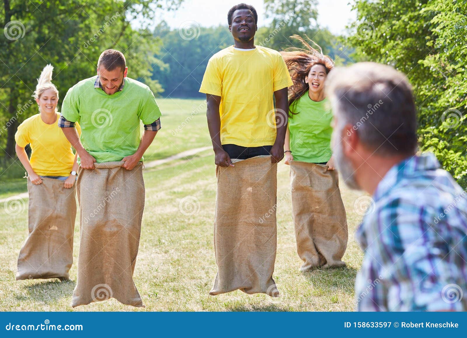 Sack Hopping on a Teambuilding Workshop Stock Image - Image of nature ...