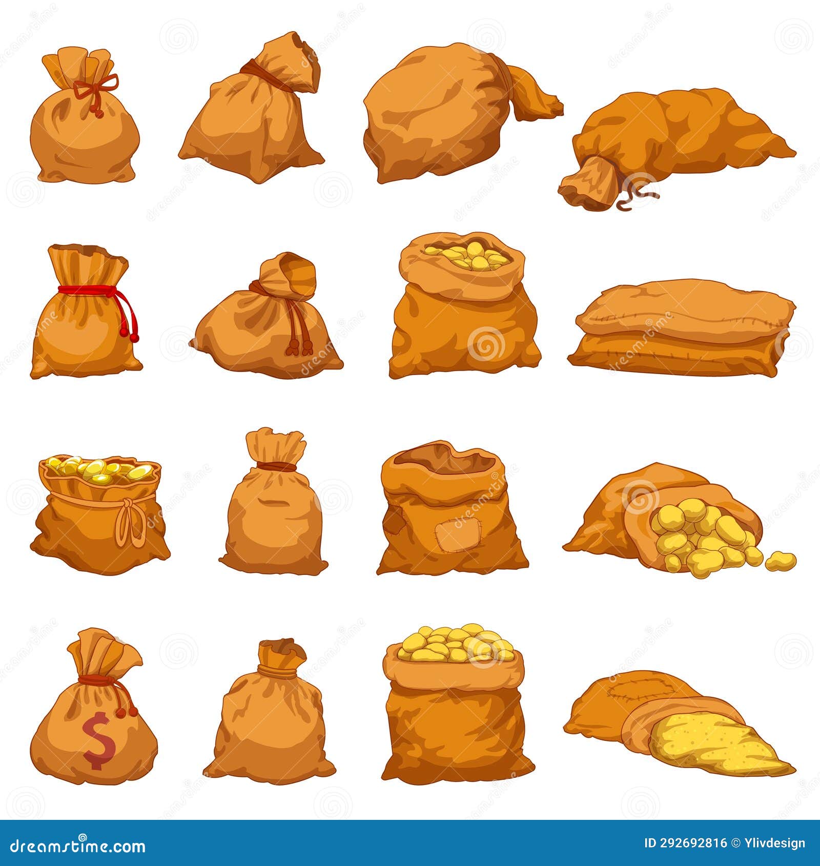 Sack Icons Set Cartoon Vector. Pocket Bag Stock Illustration ...