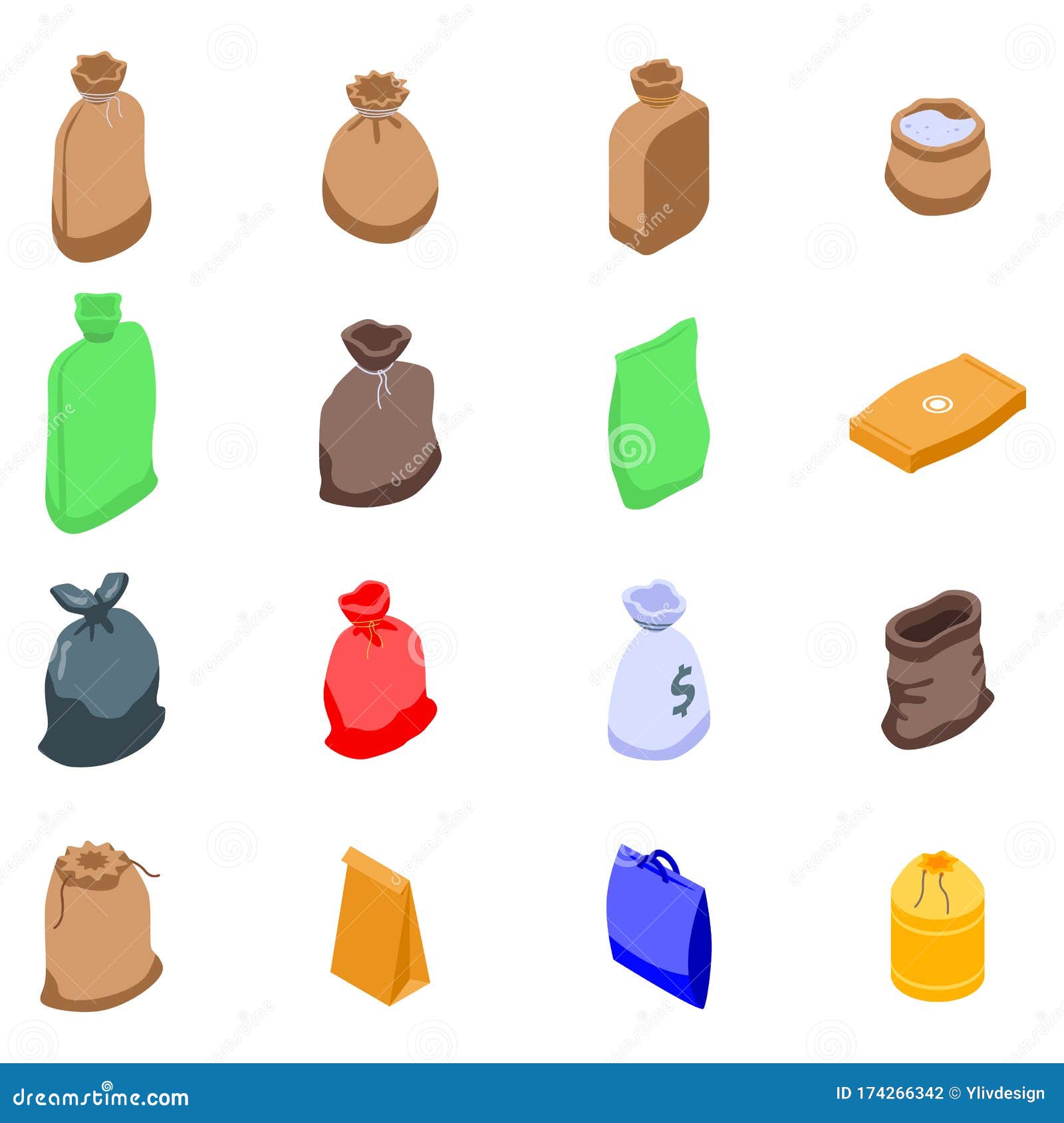 Sack Icons Set, Isometric Style Stock Vector - Illustration of open ...