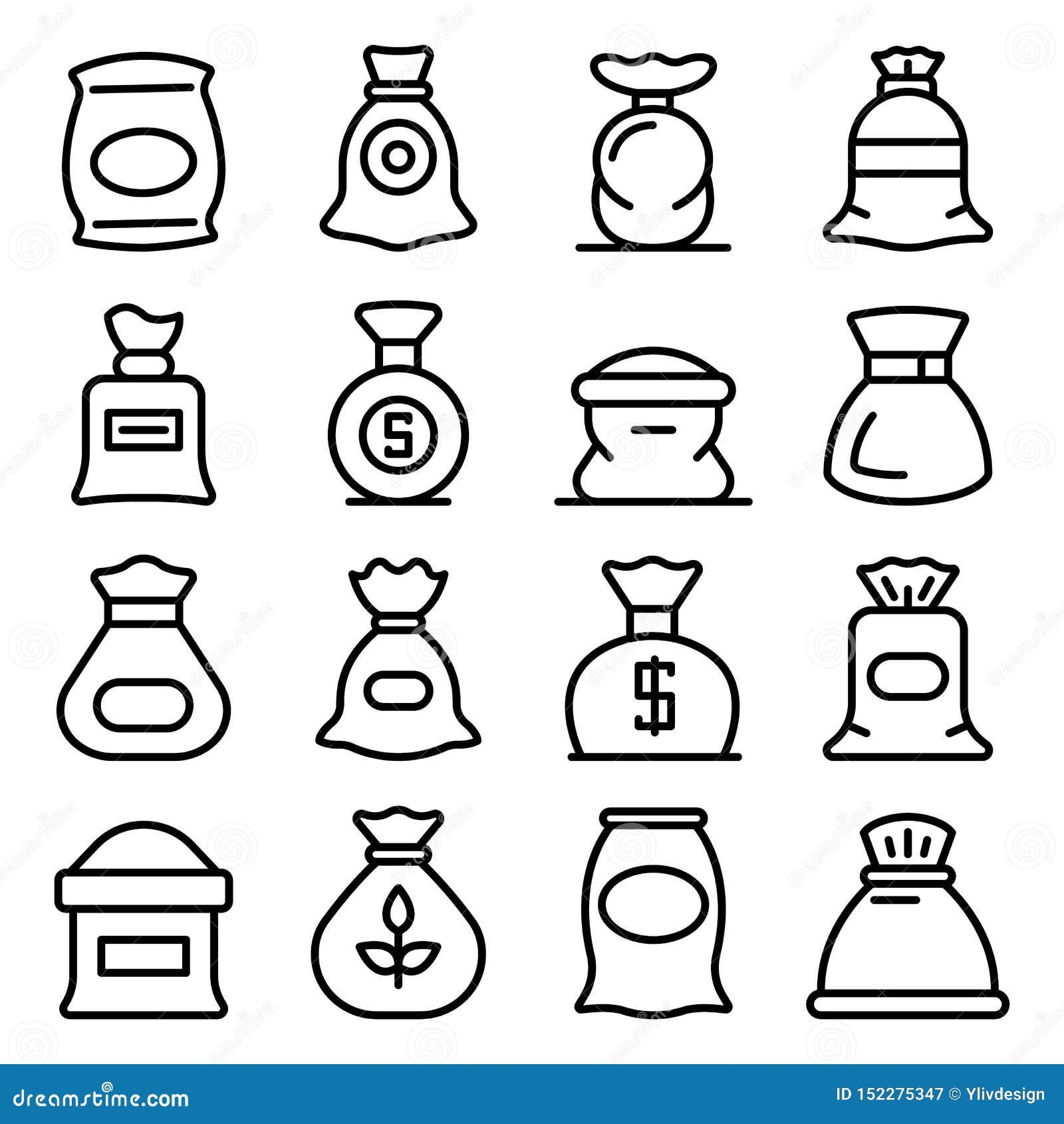 Sack Icons Set, Outline Style Stock Vector - Illustration of material ...