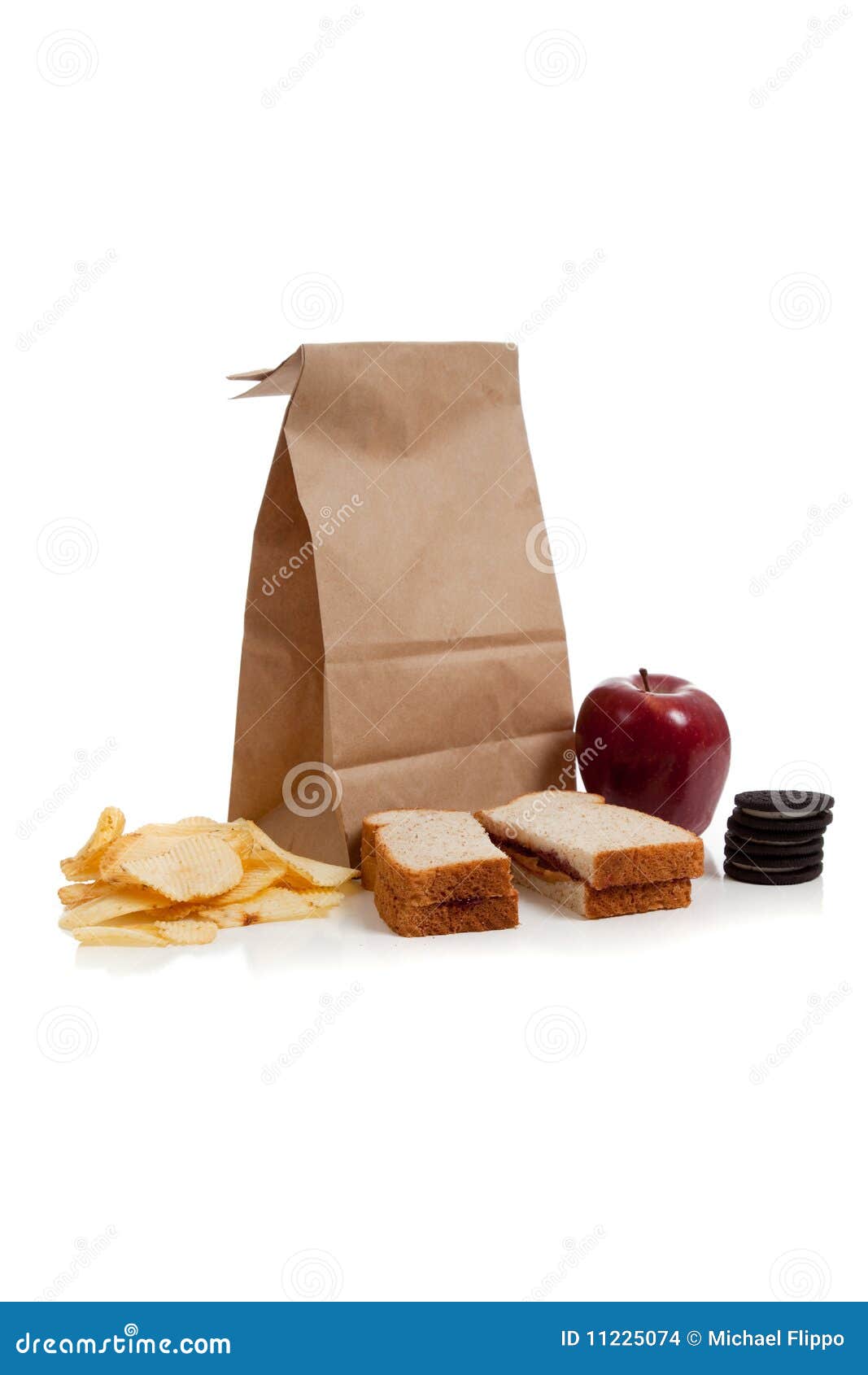 A Sack Lunch with Peanut Butter Sandwich Stock Photo - Image of hungry ...