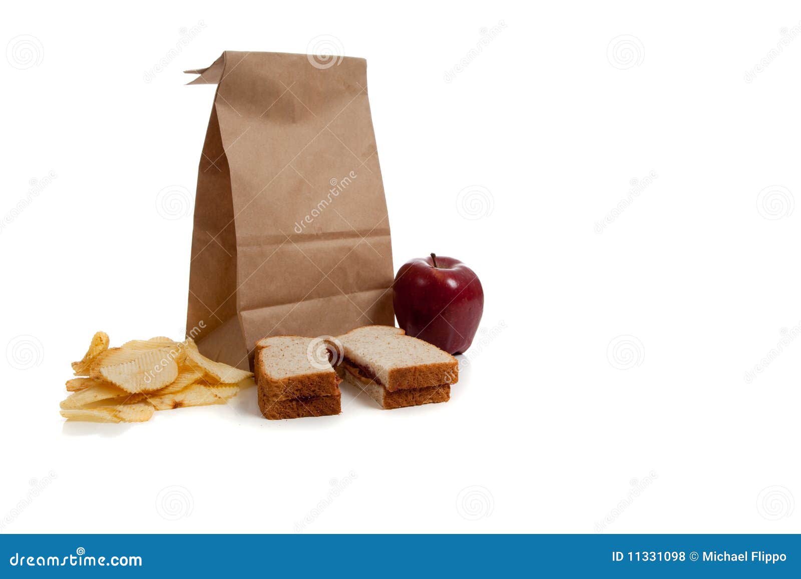 A Sack Lunch with Peanut Butter Sandwich Stock Photo - Image of copy ...