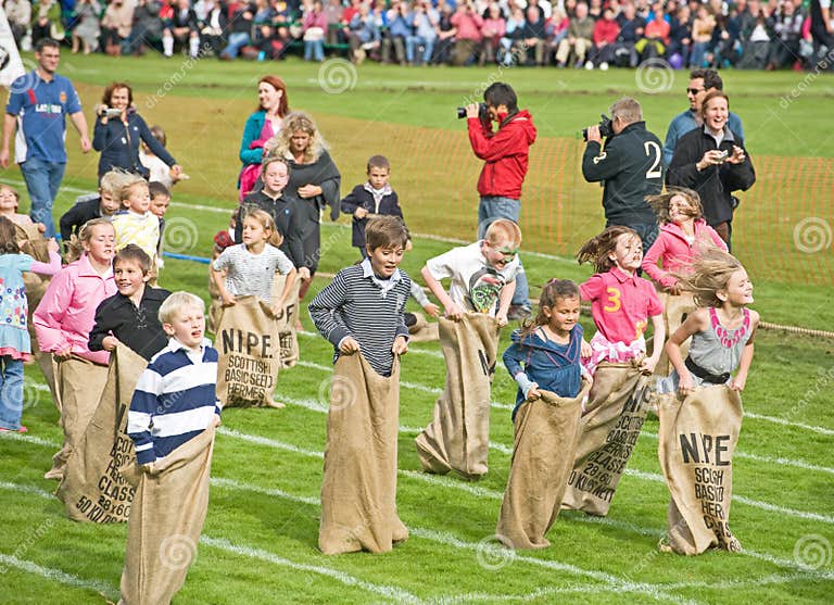 The Sack Race at Braemar Gathering. . Editorial Image - Image of joyful ...