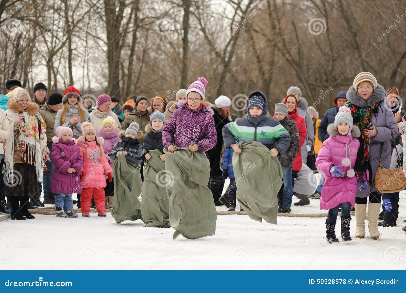 Sack-race during Winter Maslenitsa Carnival in Russia Editorial Stock ...
