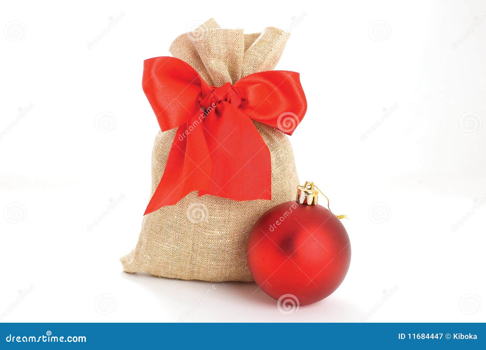 Sack with red ribbon stock image. Image of ribbon, brown - 11684447