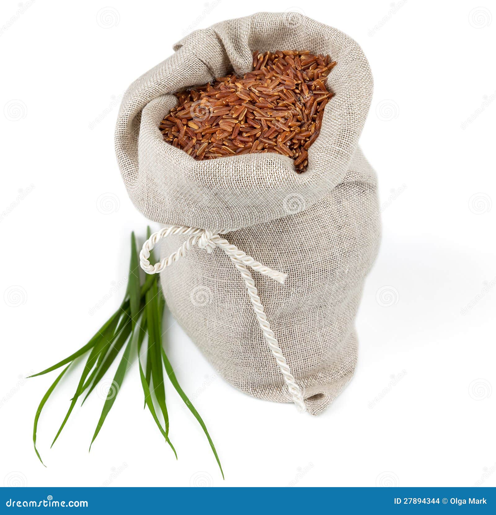 Sack of Red Rice with Greens Stock Photo - Image of agriculture ...