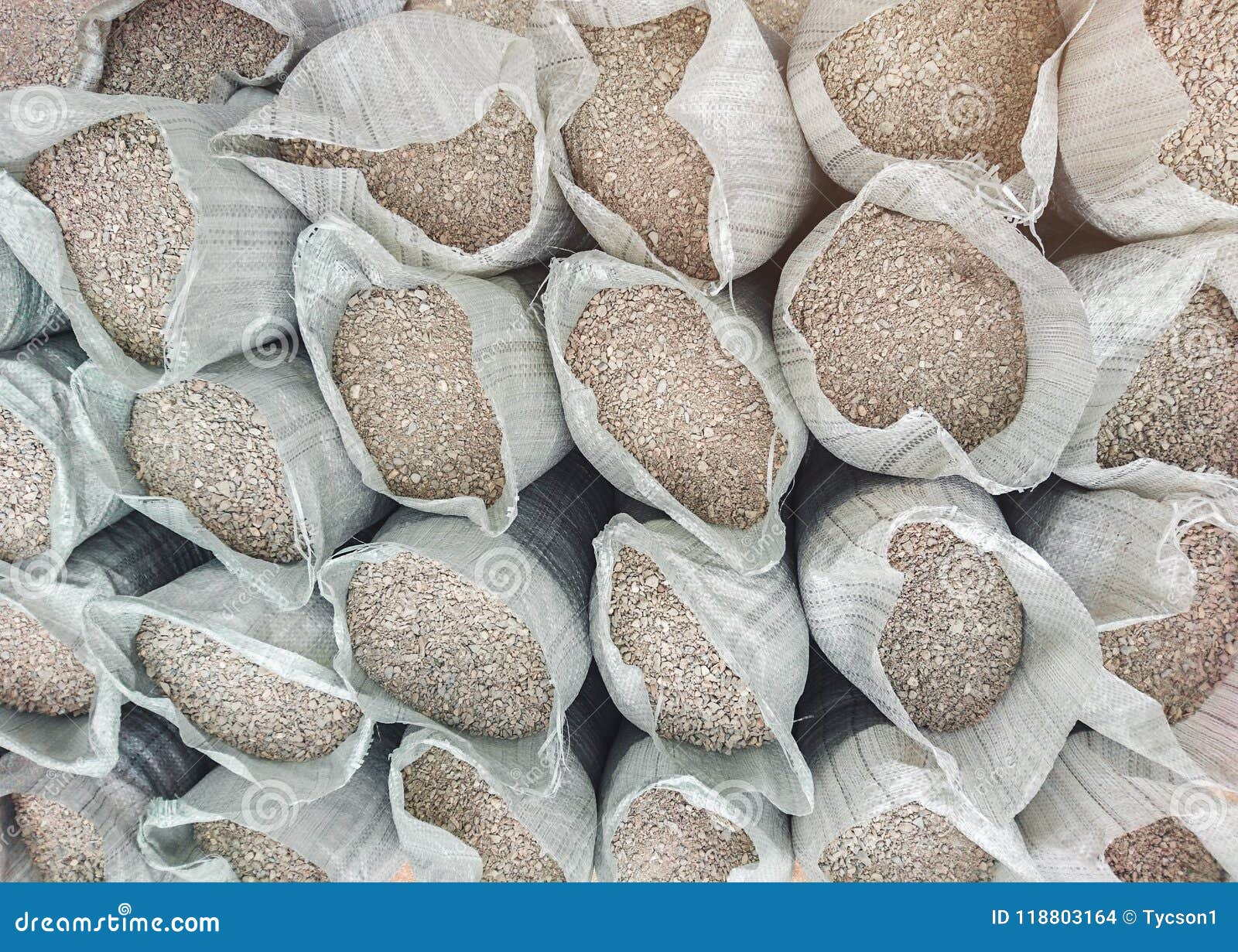 Sacks with Building Materials - Sand and Gravel Stock Photo - Image of ...