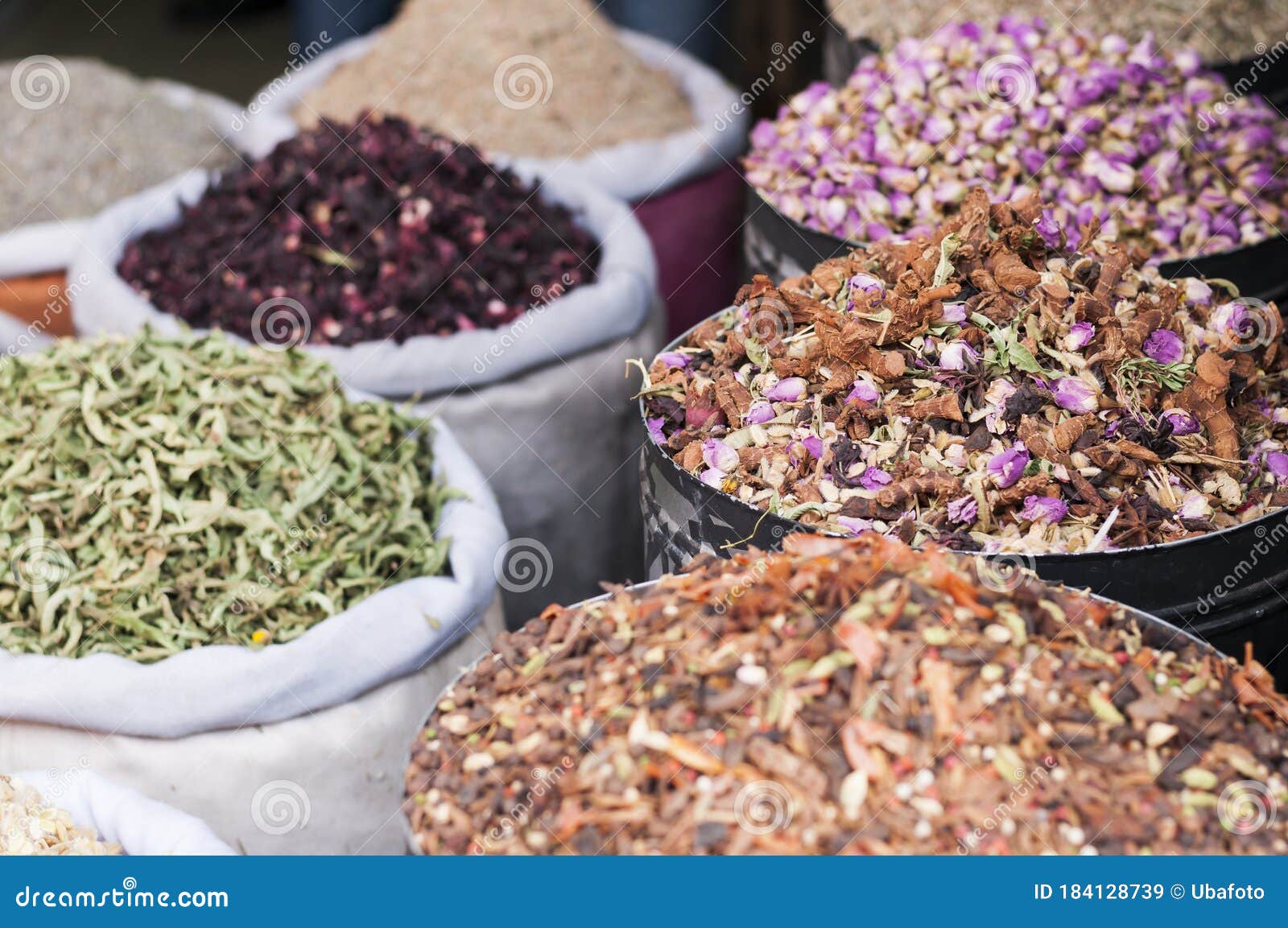 Sacks of herbal tea stock image. Image of sale, bazaar - 184128739