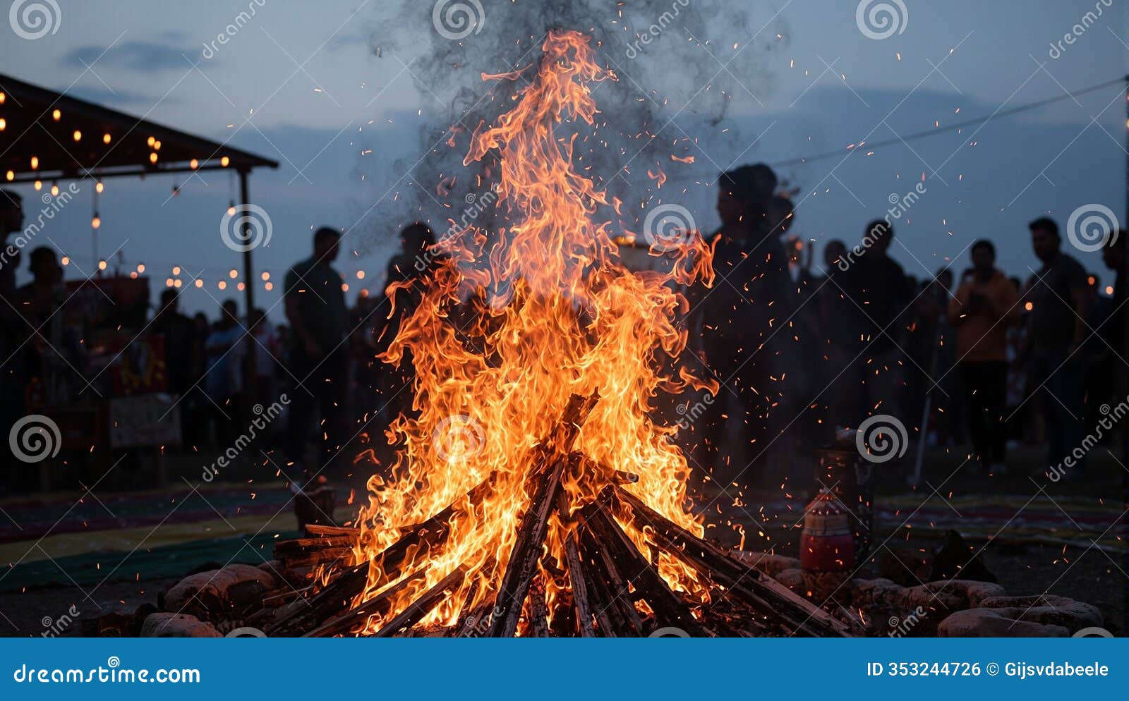 Sacred Fire Burning in Ceremonial Space with People Gathered Around ...