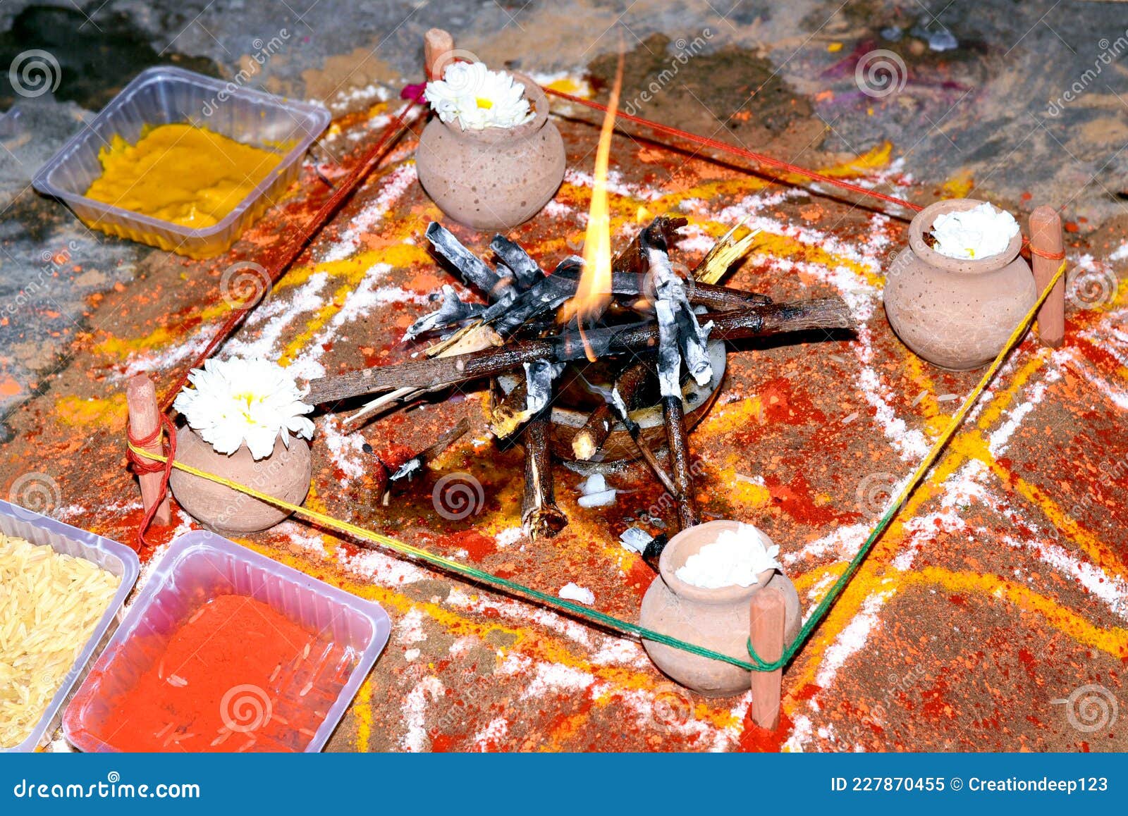 Sacred Fire Burning During Hindu Religious Rituals In Local Bengali ...