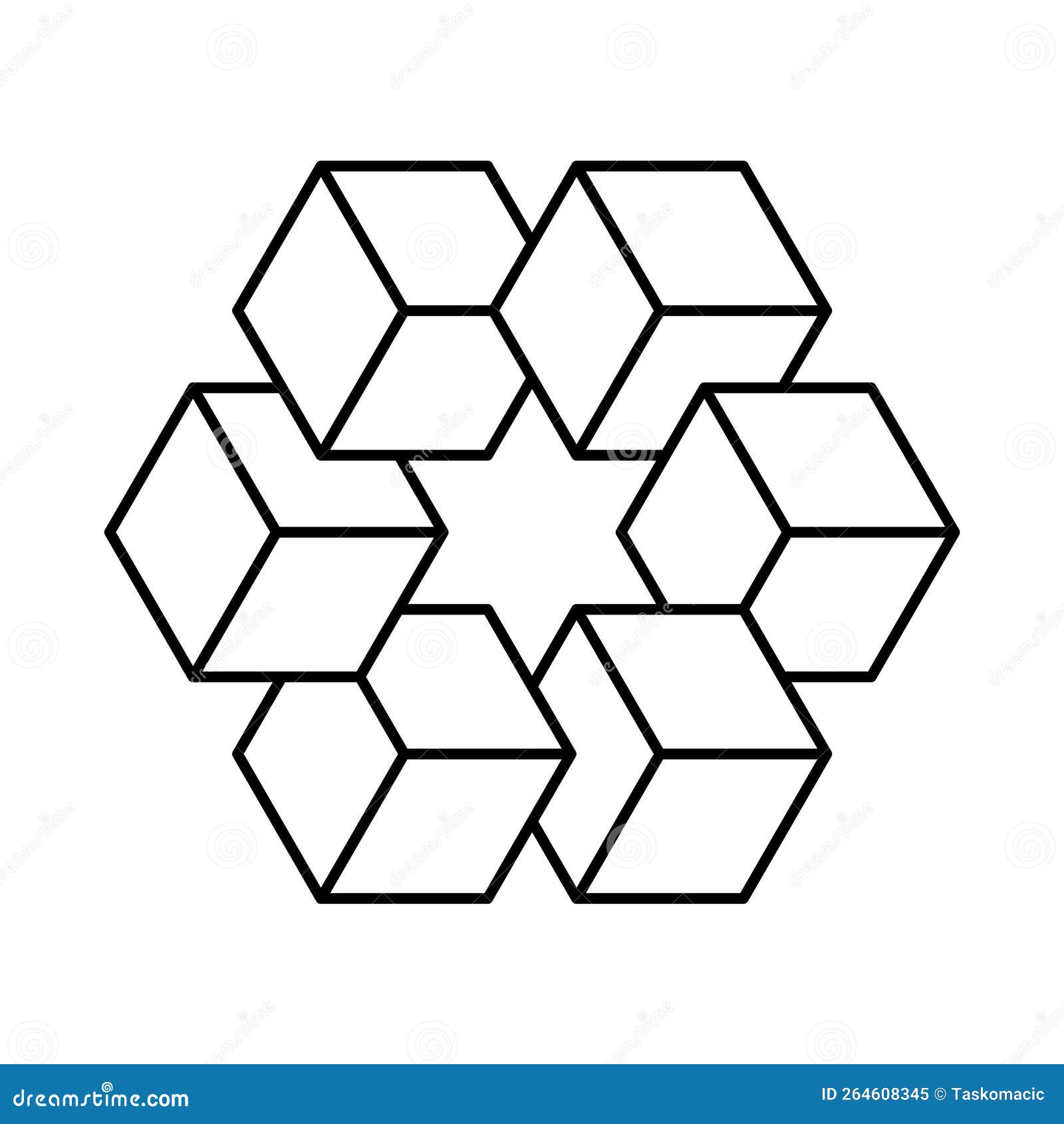 Impossible Shape Made of Cubes with a Star in the Middle. Linear 3D ...