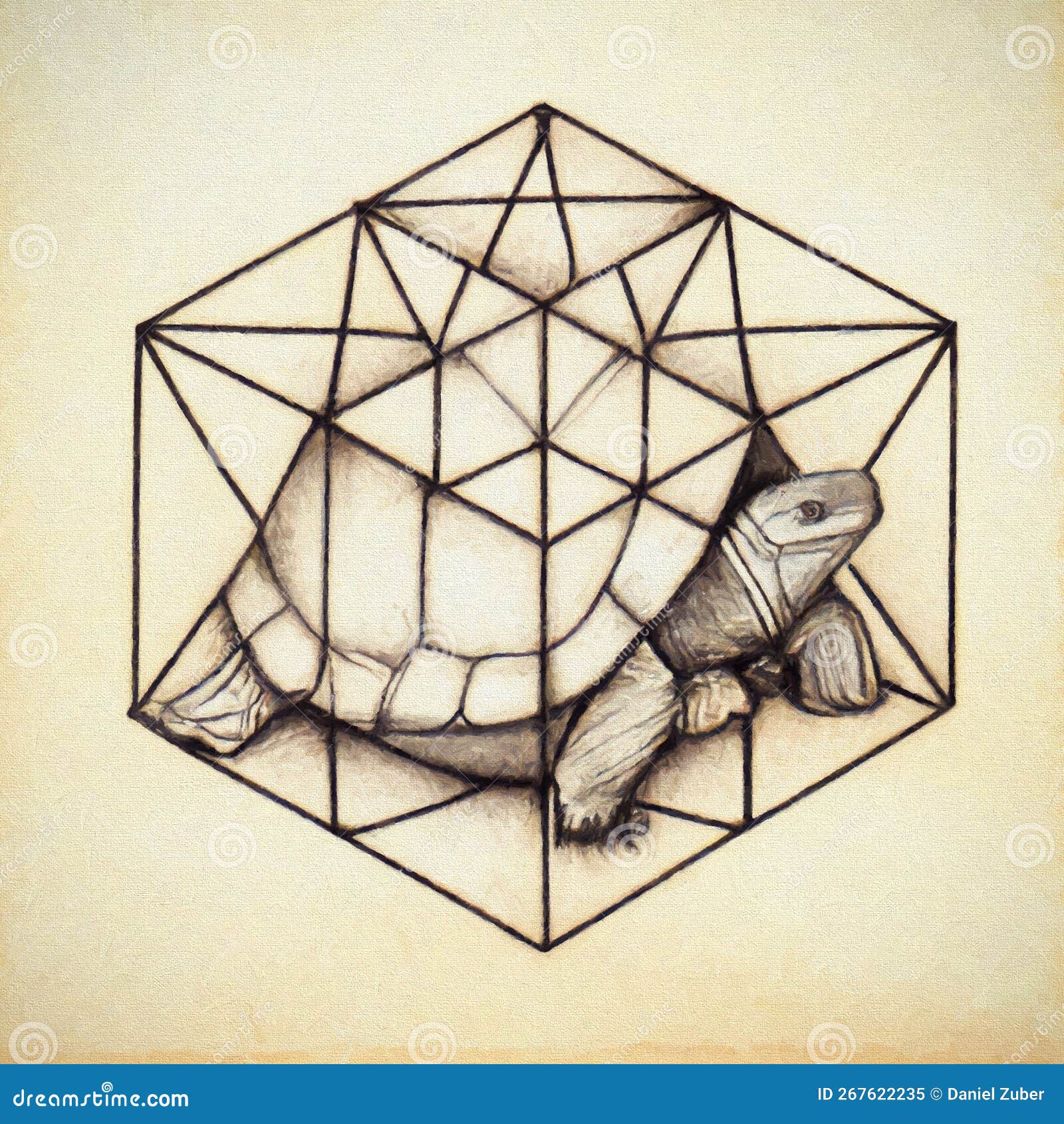 Sacred Geometry Tortoise Ink on Old Paper Hypercube Stock Illustration ...
