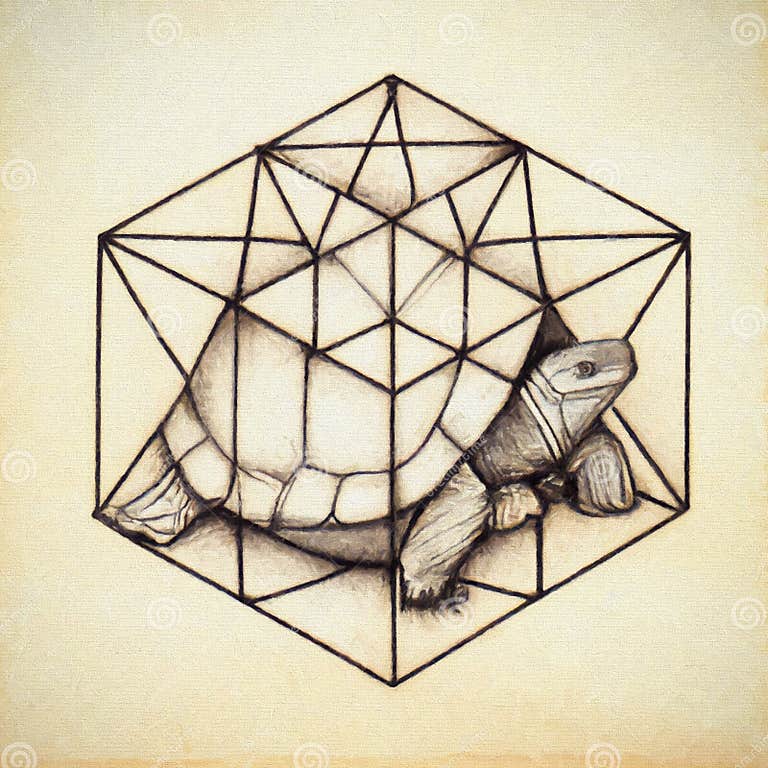 Sacred Geometry Tortoise Ink on Old Paper Hypercube Stock Illustration ...