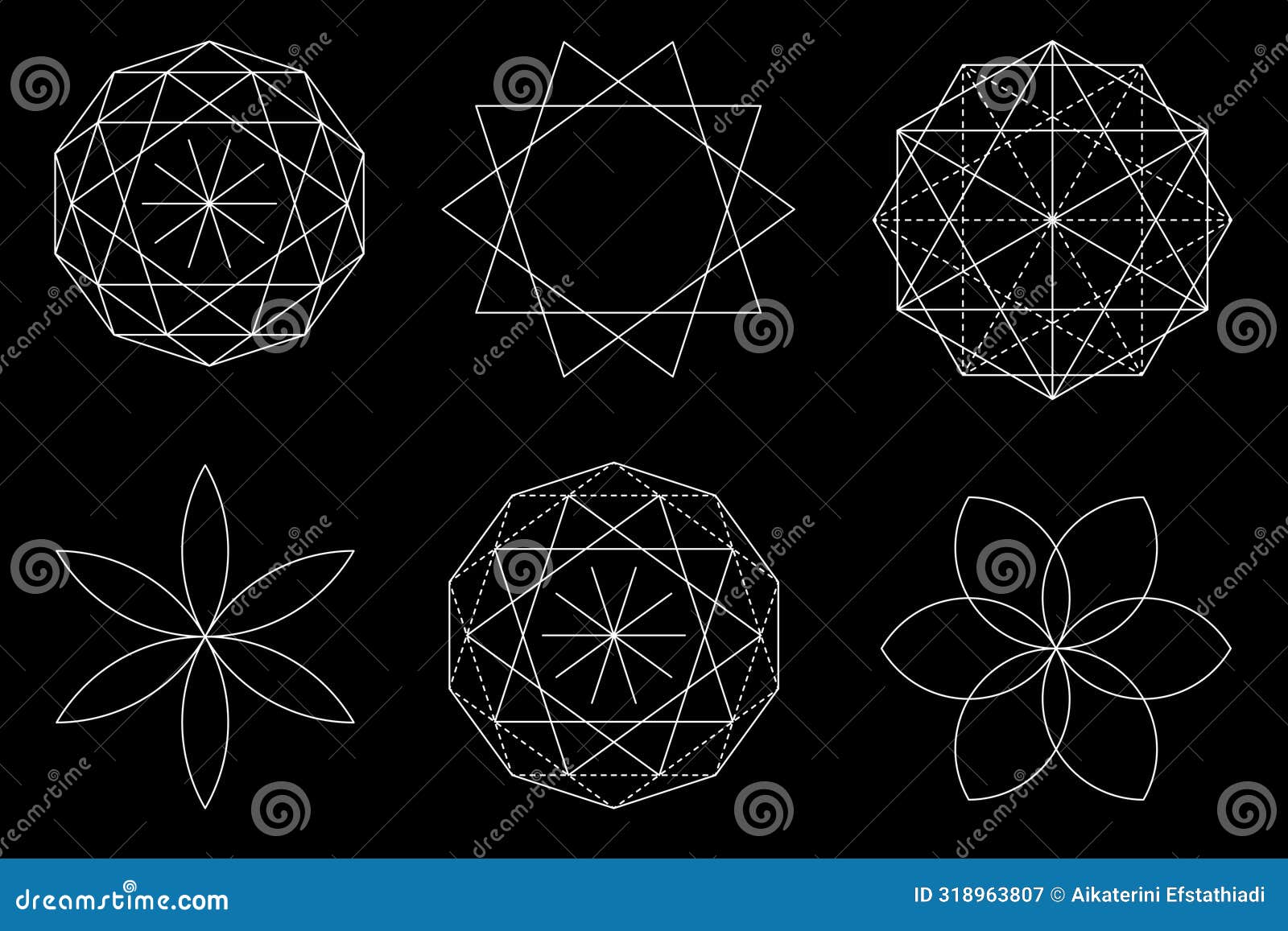 Sacred Geometry Vector Design Elements Isolated on Black Background ...