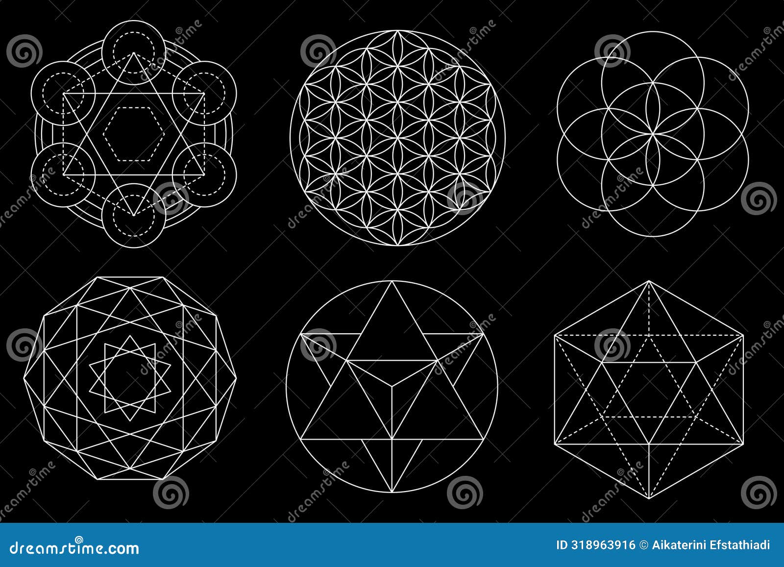 Sacred Geometry Vector Design Elements Isolated on Black Background ...
