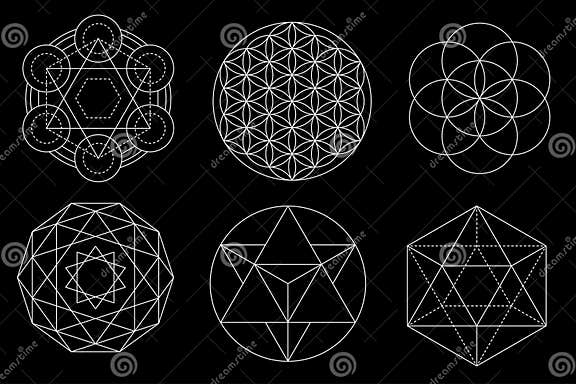 Sacred Geometry Vector Design Elements Isolated on Black Background ...