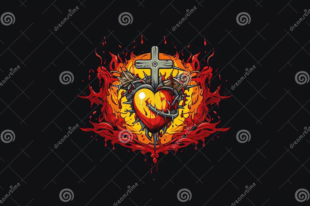 The Sacred Heart, a Crown of Thorns in the Shape of a Heart on Fire Background Stock ...