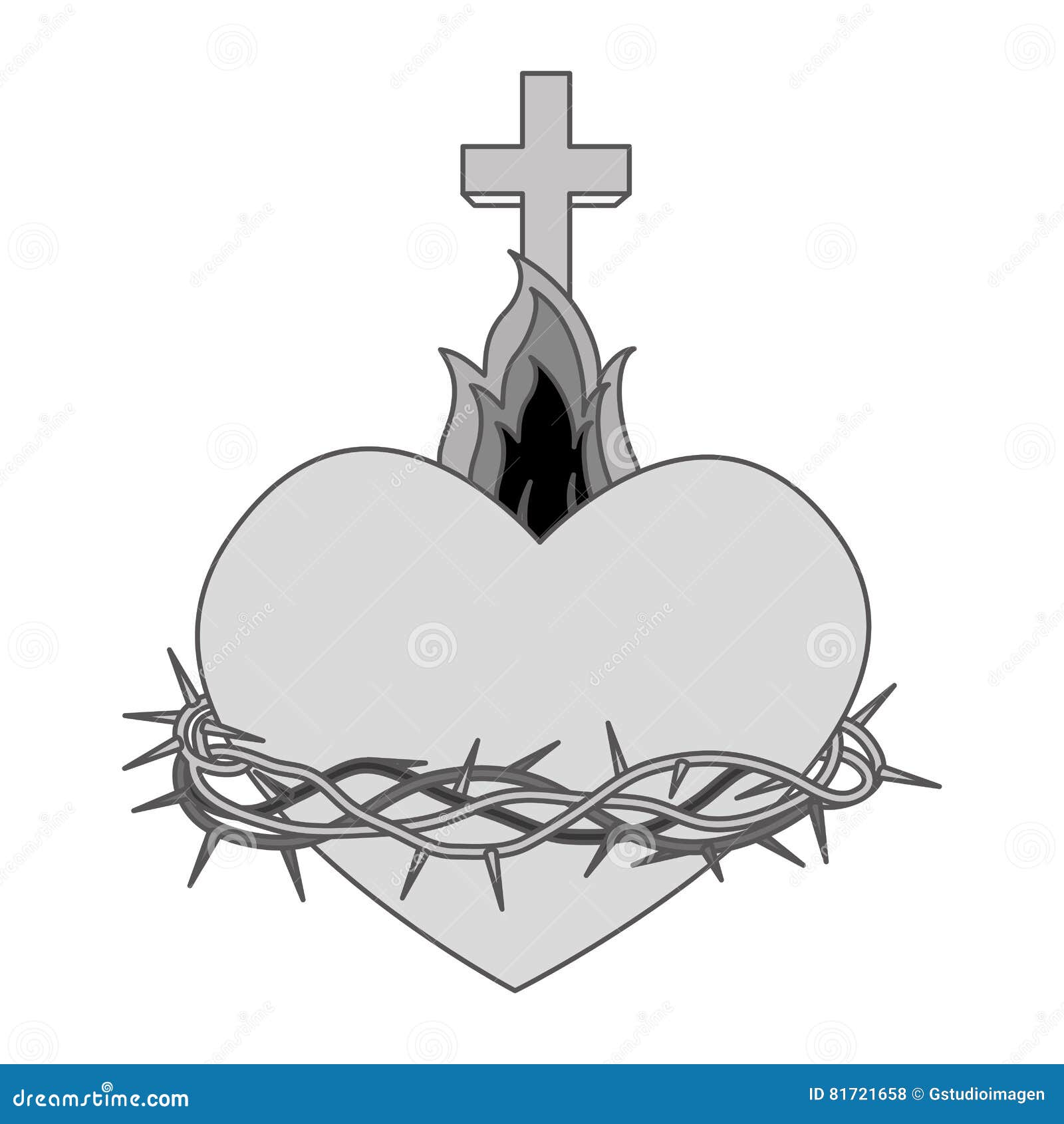 Sacred Heart of Jesus stock vector. Illustration of flame - 81721658