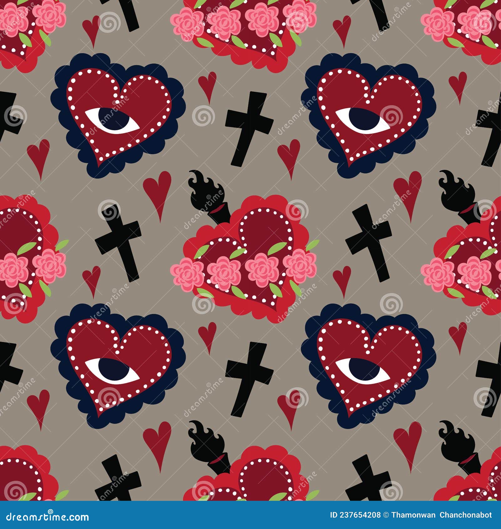Sacred Heart Seamless Pattern Vector Stock Vector - Illustration of ...