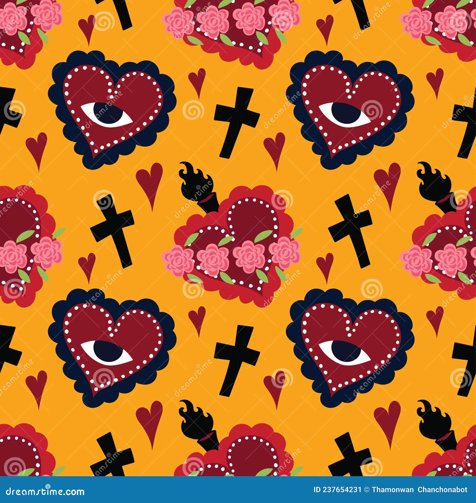 Sacred Heart Seamless Pattern Vector Stock Vector - Illustration of ...