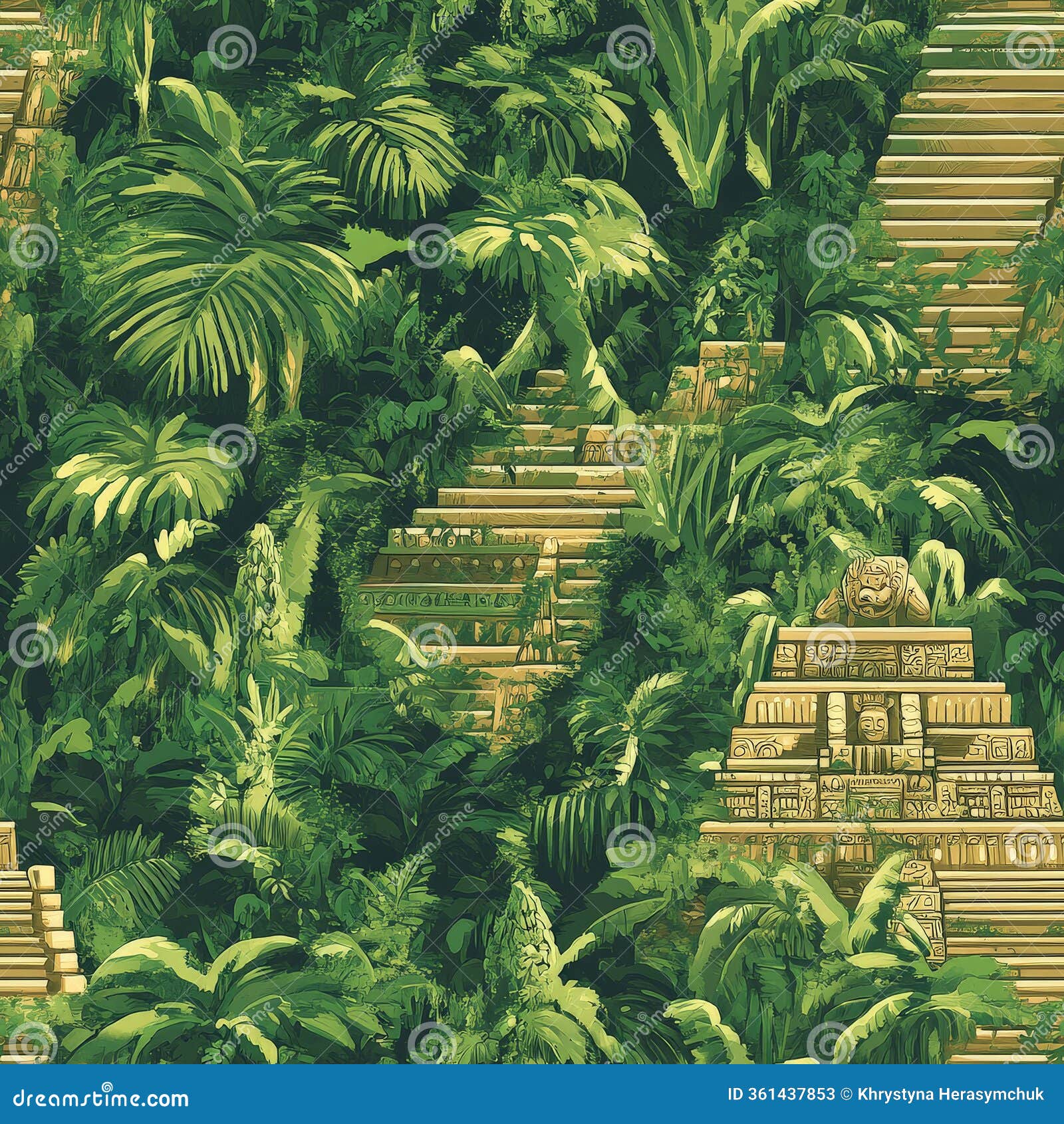 A Sacred Mayan Pyramid Pattern, Featuring Stepped Structures, Symbolic ...