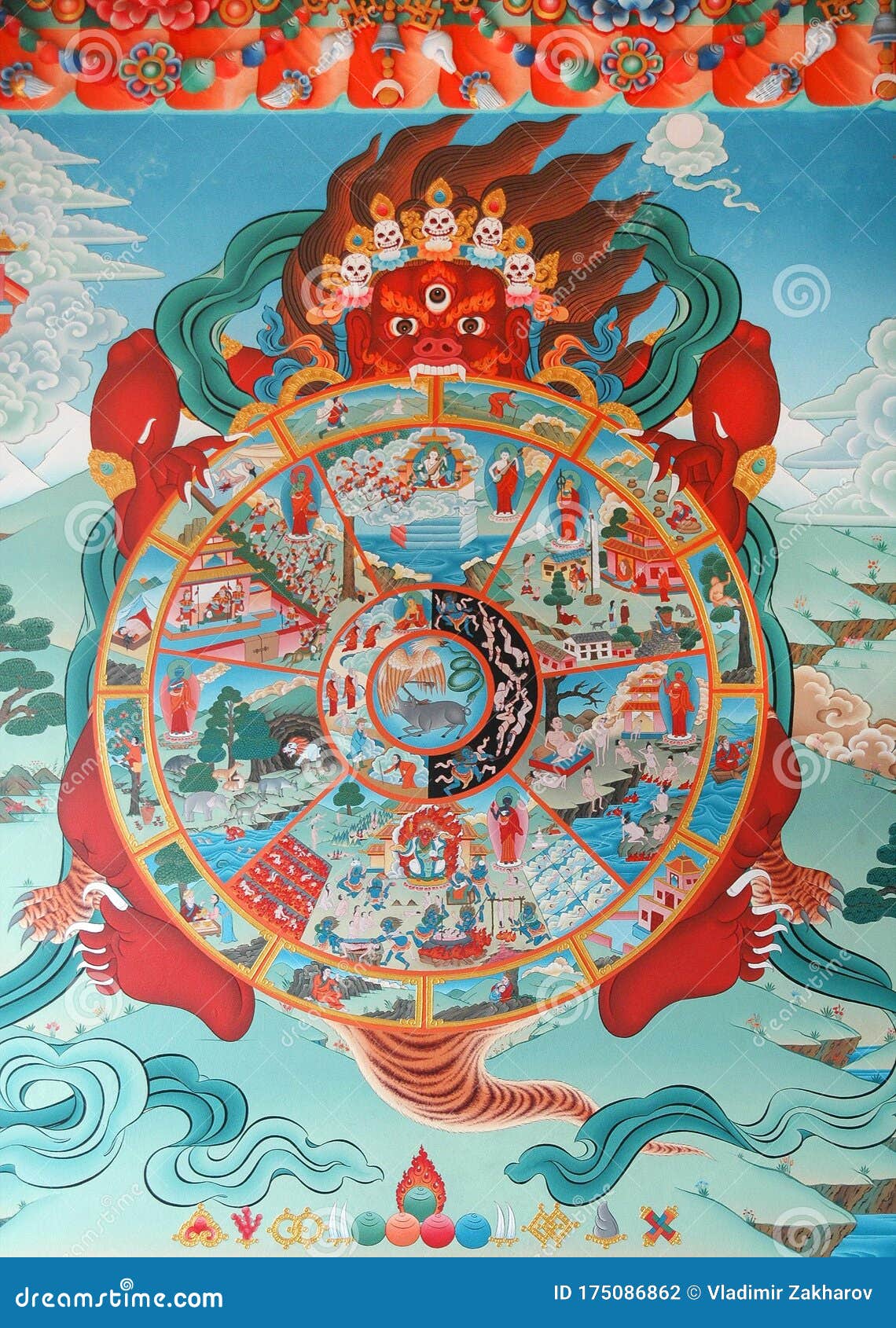 Sacred Wall Image of Sansara in a Monastery Stock Photo - Image of ...