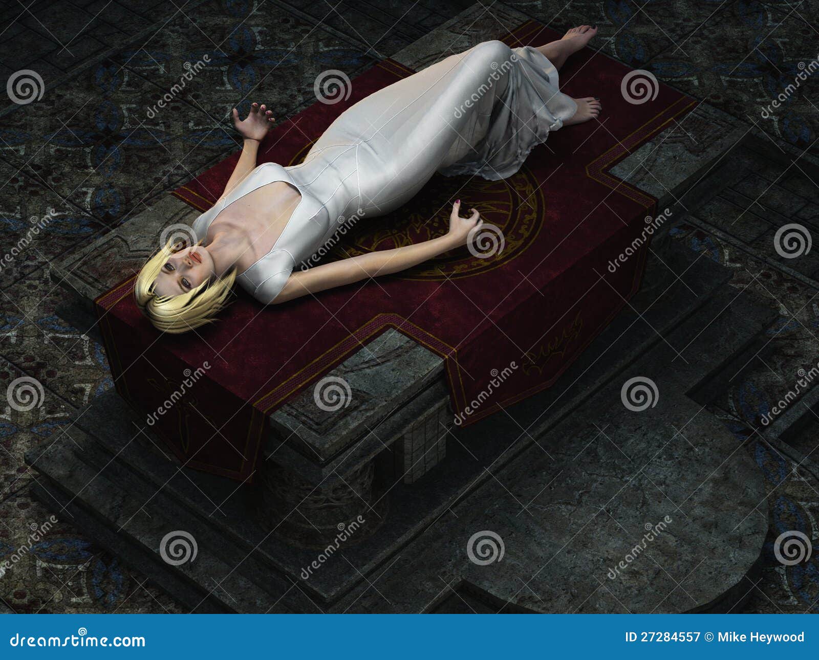 Sacrificial Virgin On Altar From Overhead Stock Illustration