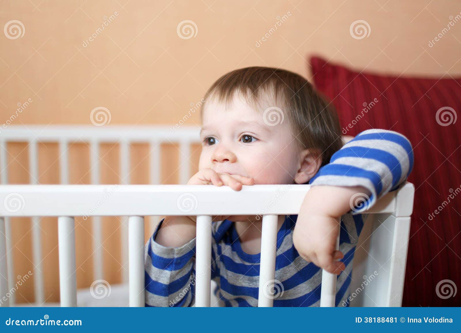 Sad 1 Year Baby in White Bed Stock Image - Image of year, white: 38188481