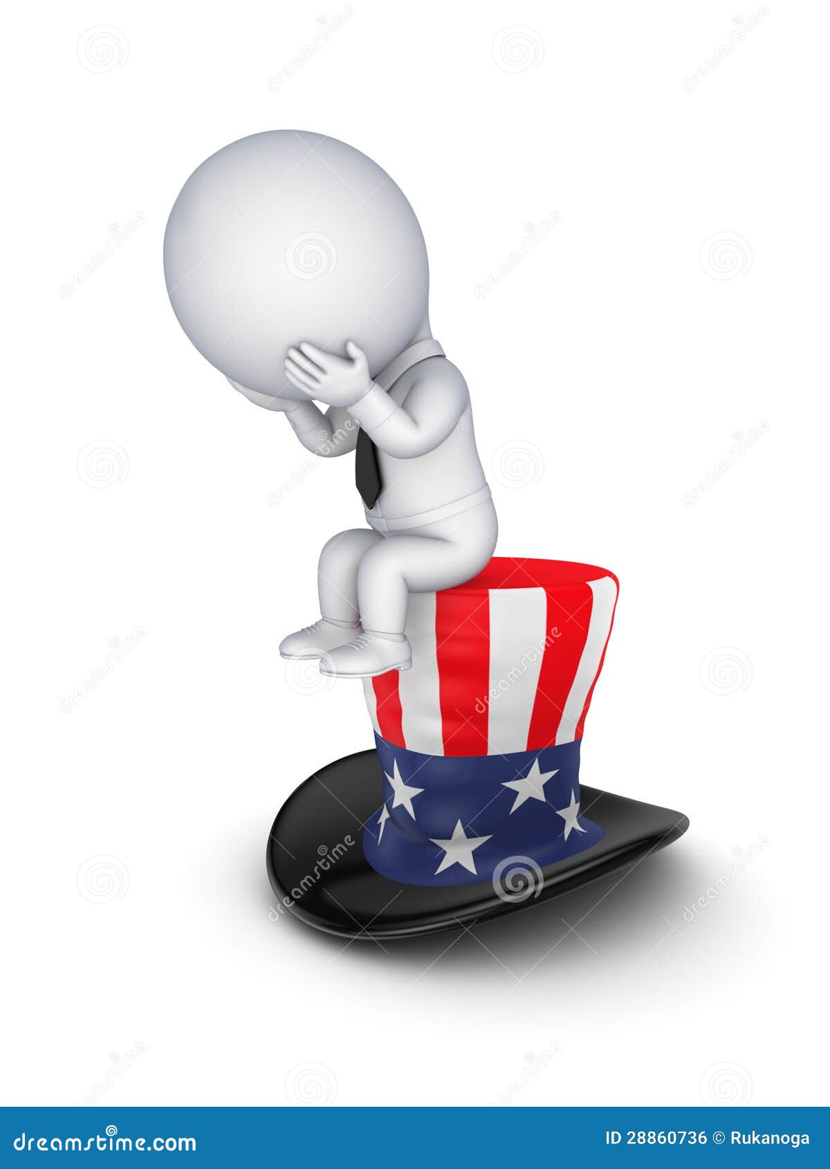 Sad 3d Small Person Sitting On A Hat Of Uncle Sam. Royalty-Free Stock ...