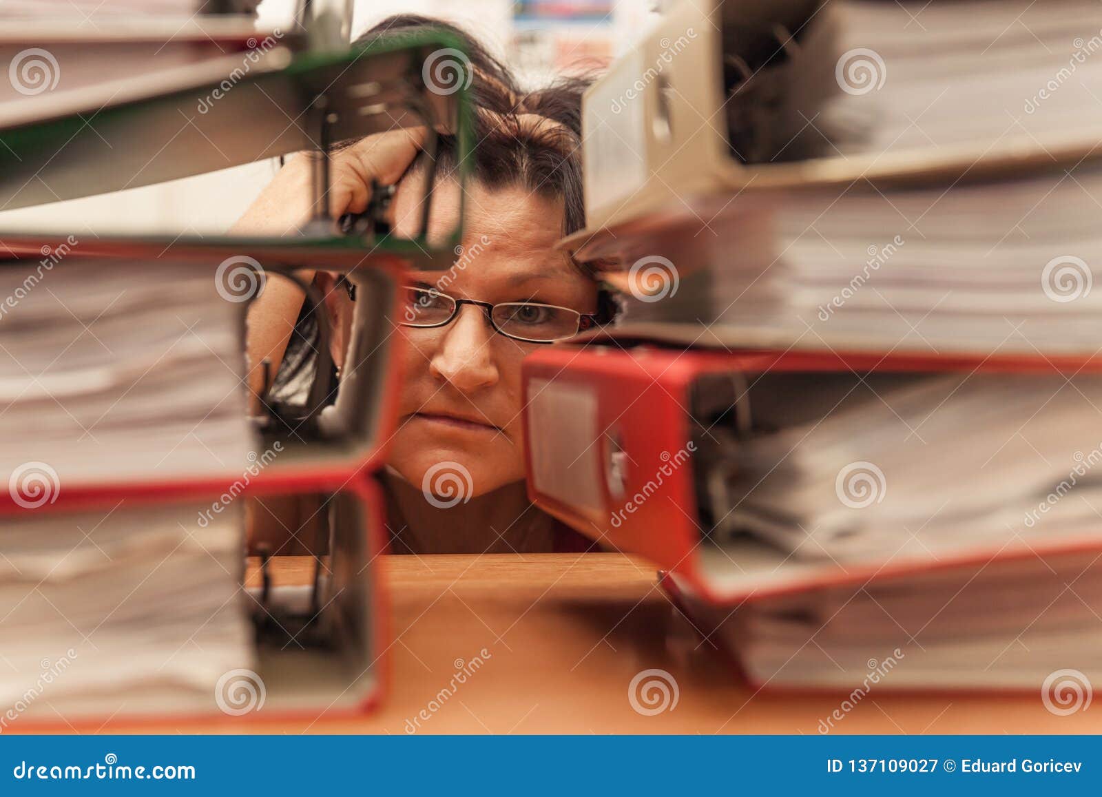 Sad Accountant with Stack of Folders and Falling Papers Stock Image ...
