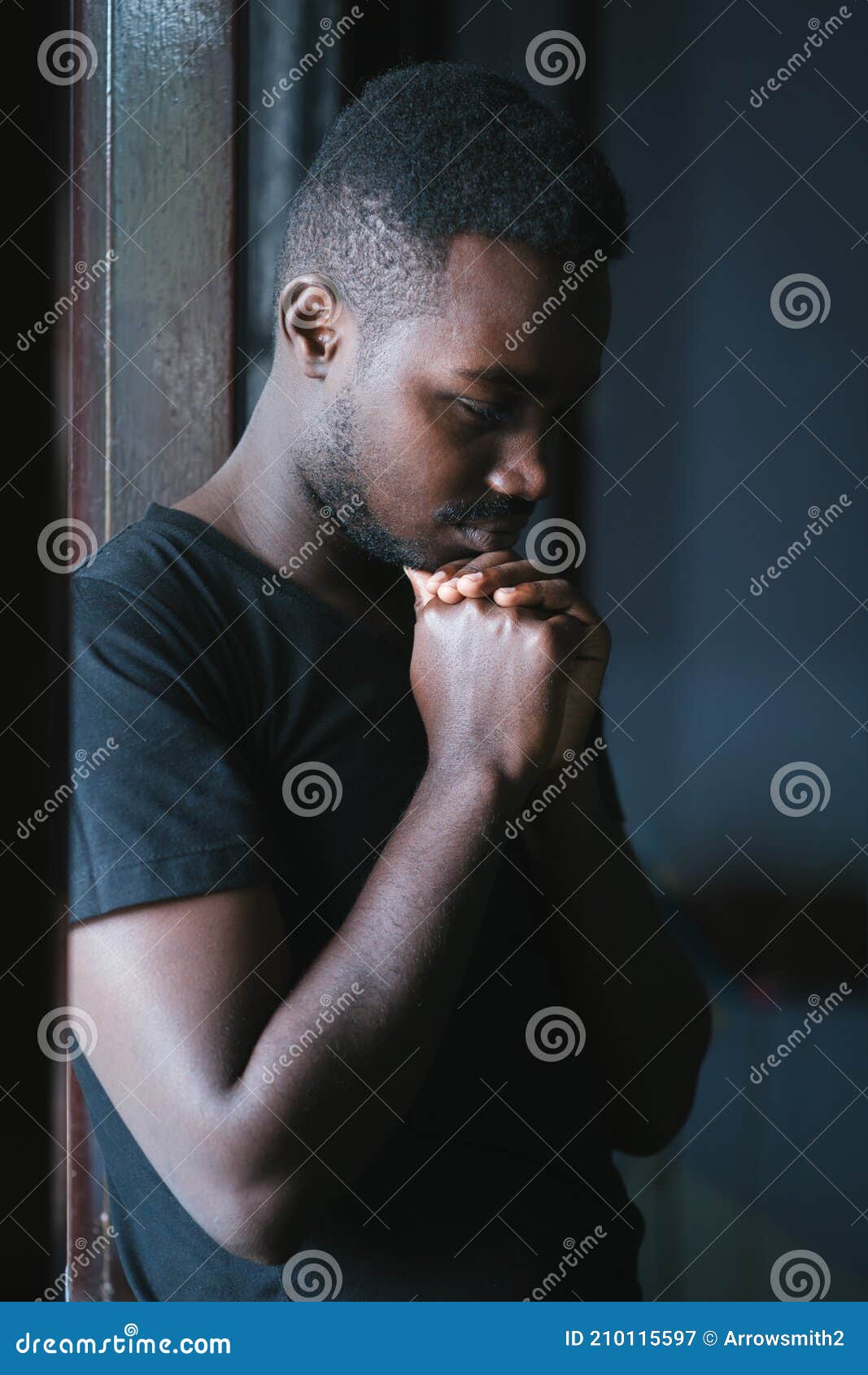 Sad African Man in Dark Room , Low Key Style Stock Image - Image of ...