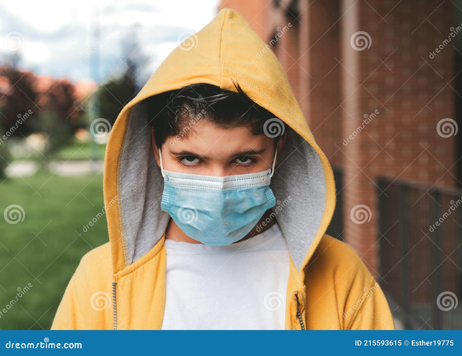Sad and Angry Kid with Protective Surgical Mask Stock Image - Image of ...