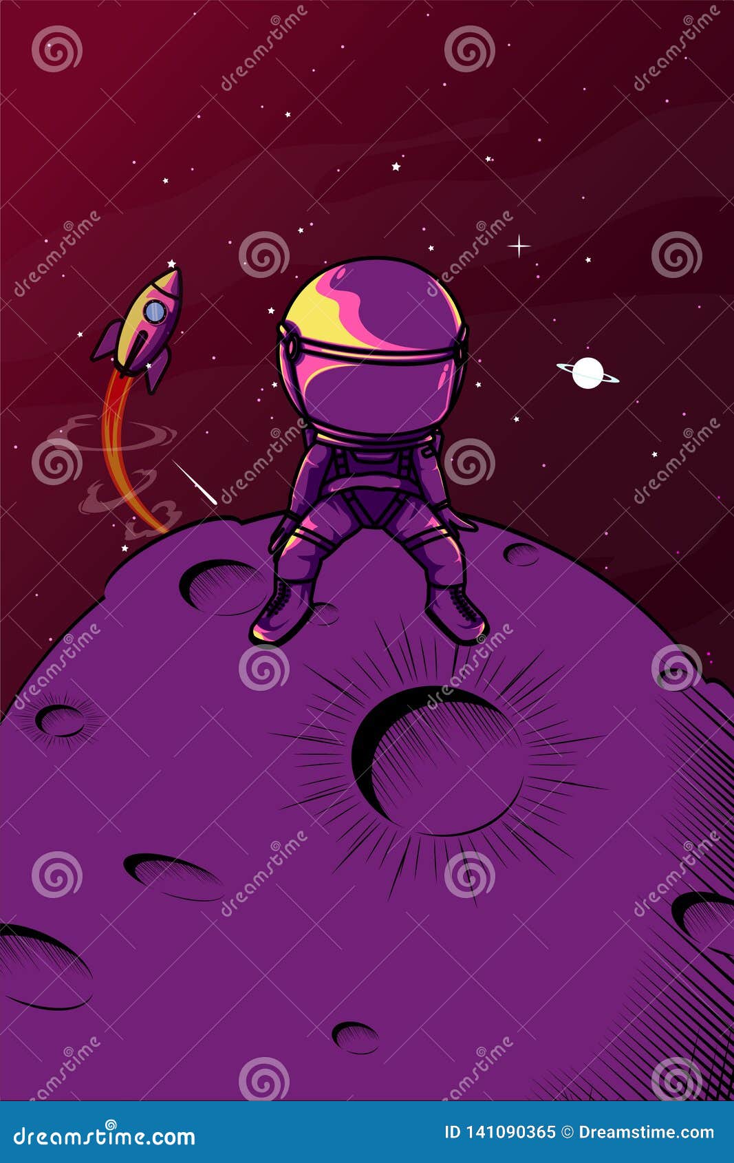 Sad astronaut illustration stock vector. Illustration of future - 141090365