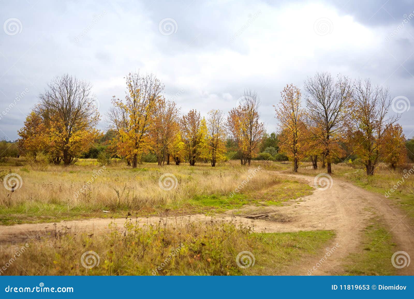 Sad Autumn Landscape and Branching of Roads Stock Image - Image of ...