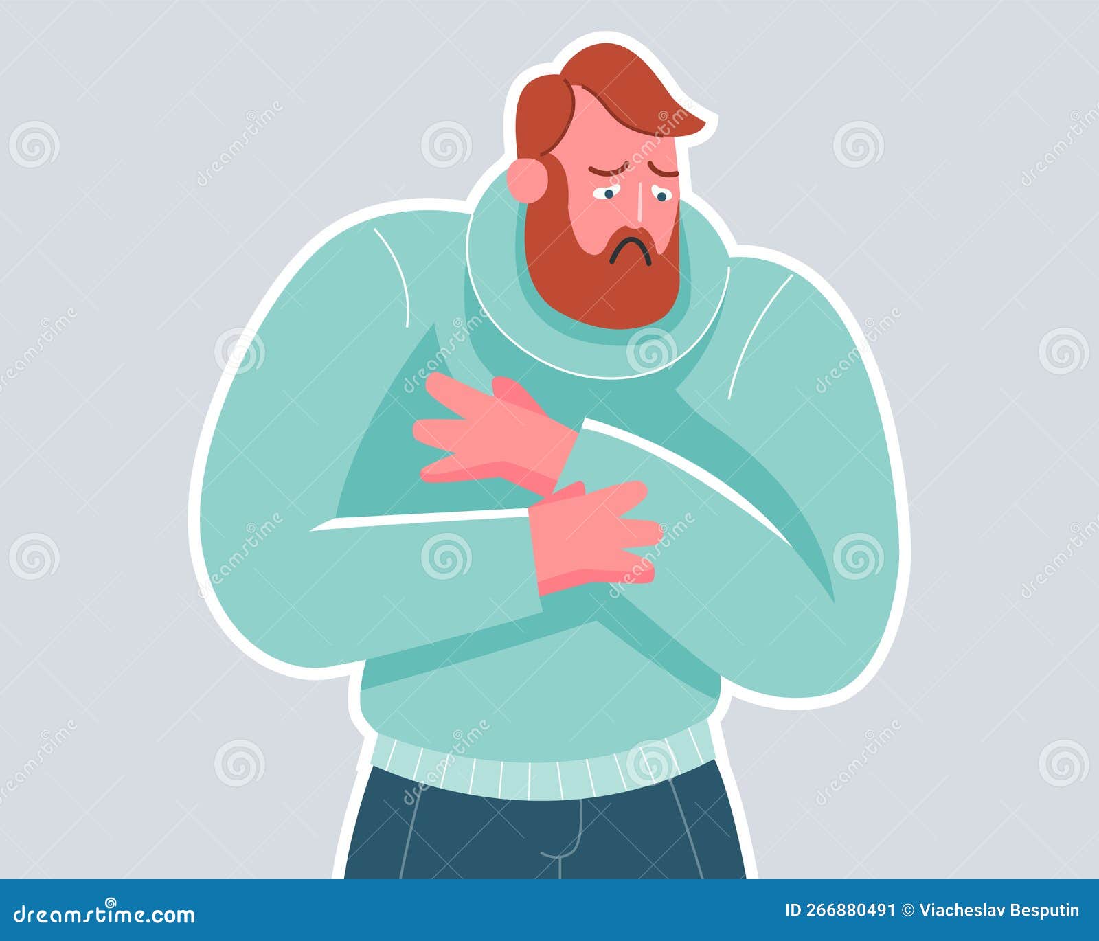 Sad Bearded Man Hugging Himself. Human Loneliness Stock Vector ...