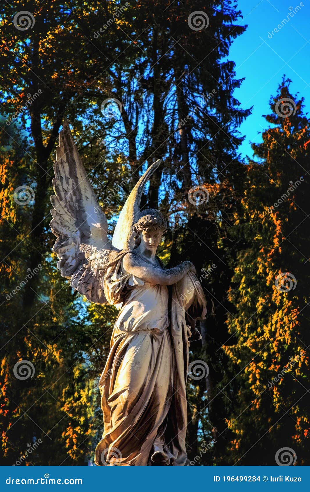 Sad Angel. Ancient Stone Statue With A Sweet Expression As Symbol Of ...