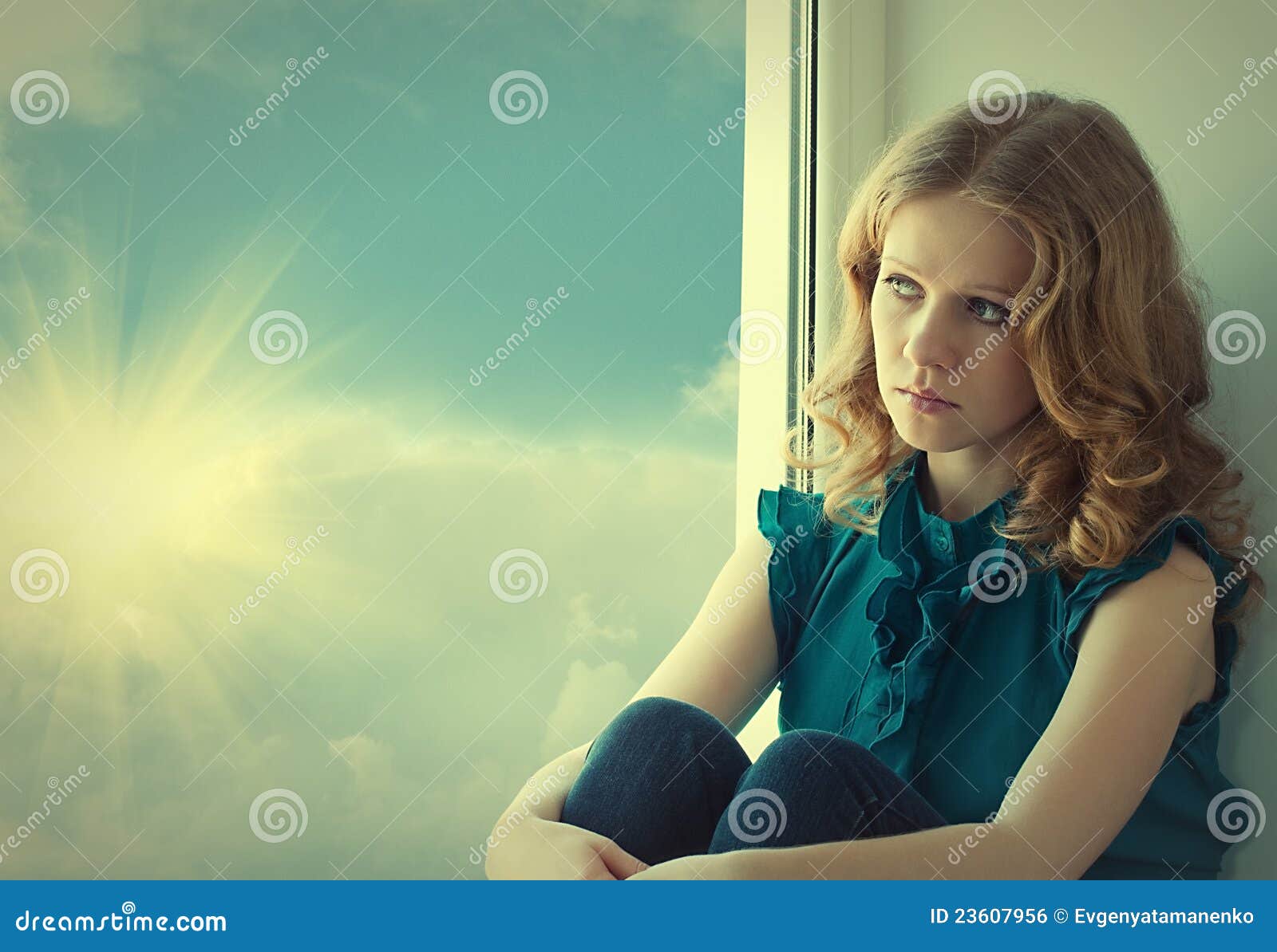 Sad, Beautiful Girl Pining at Window Stock Photo - Image of light ...