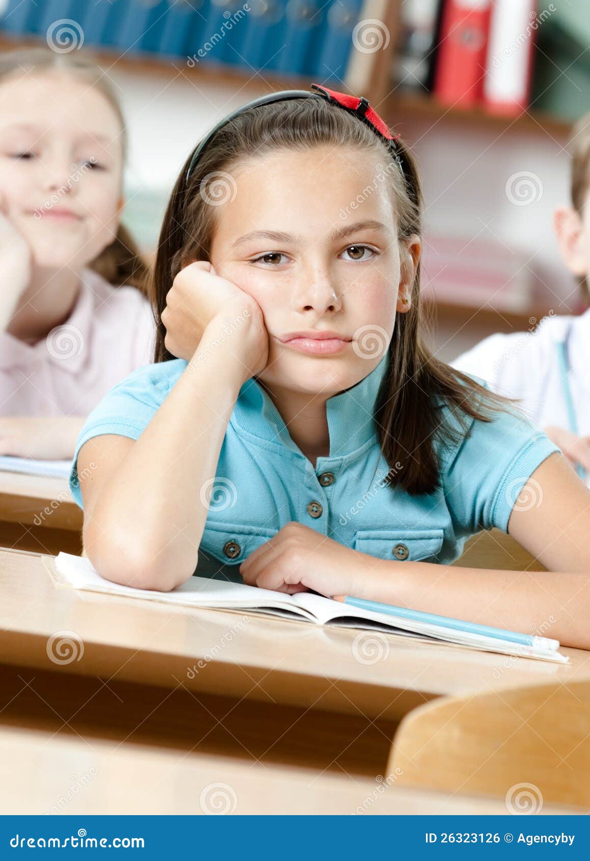 Sad Beautiful Schoolgirl at School Stock Photo - Image of learning ...