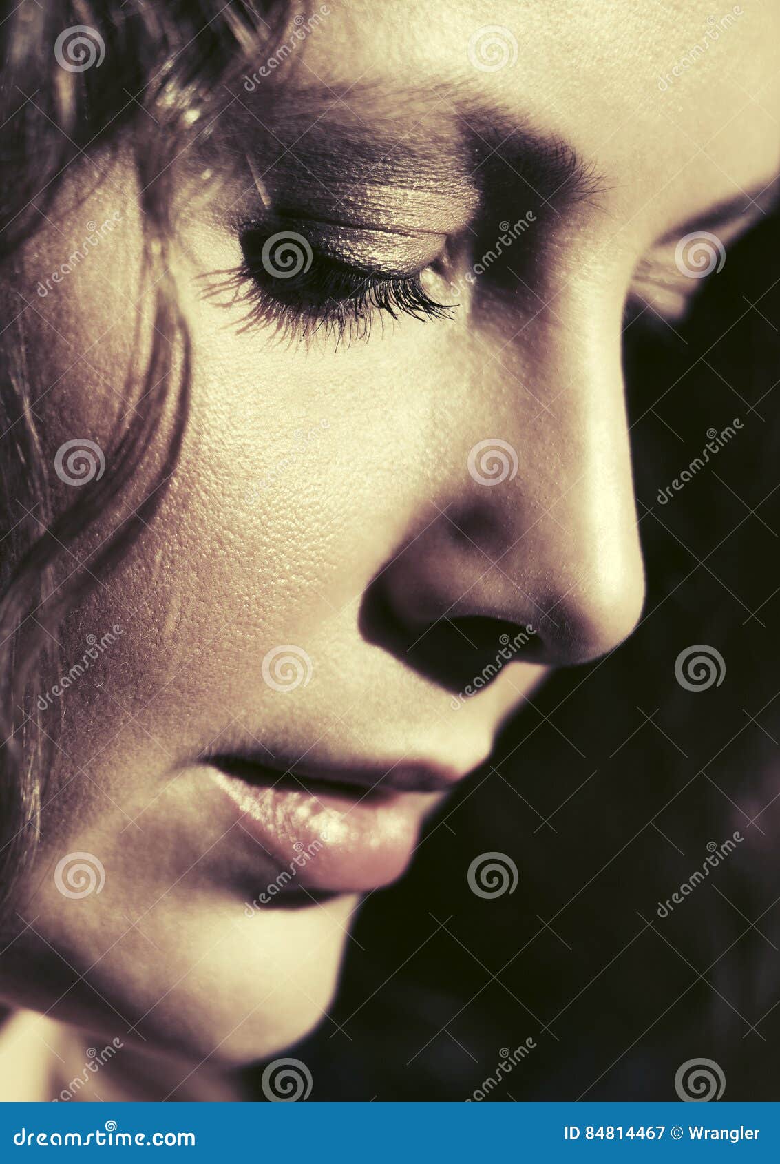 Sad Beautiful Woman Looking Down Stock Image - Image of long ...