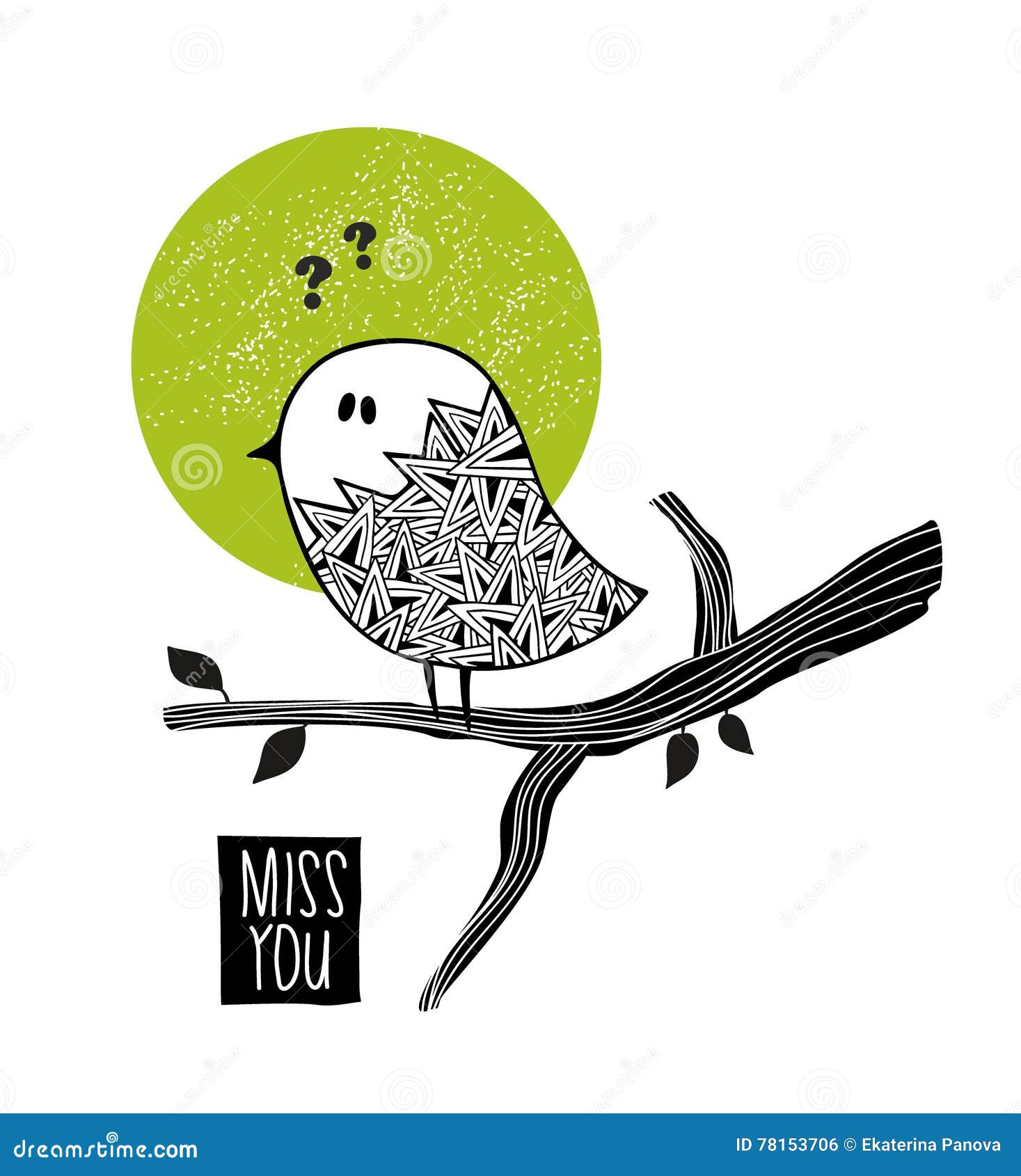 Sad bird on the tree. stock vector. Illustration of garden - 78153706