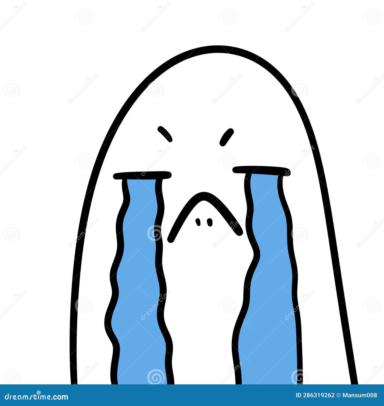 Sad Blue Color Line Art of a Ghost with a Crying Face Stock ...
