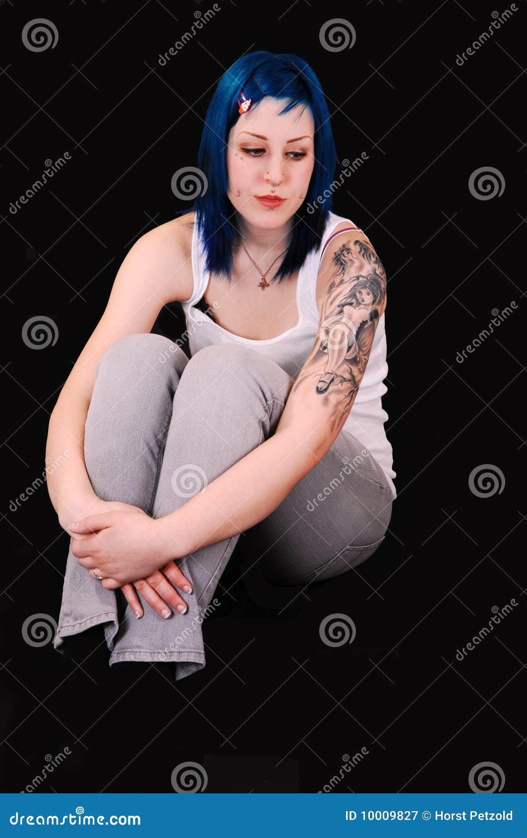 Sad blue haired girl. stock image. Image of gorgeous - 10009827
