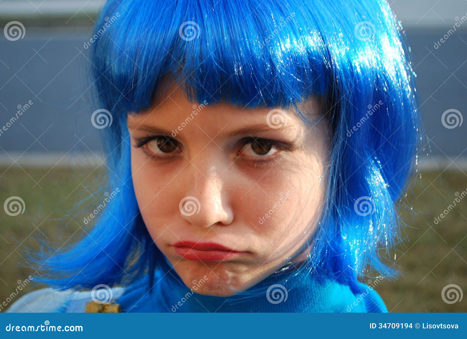 Sad blue-haired girl stock photo. Image of halloween - 34709194