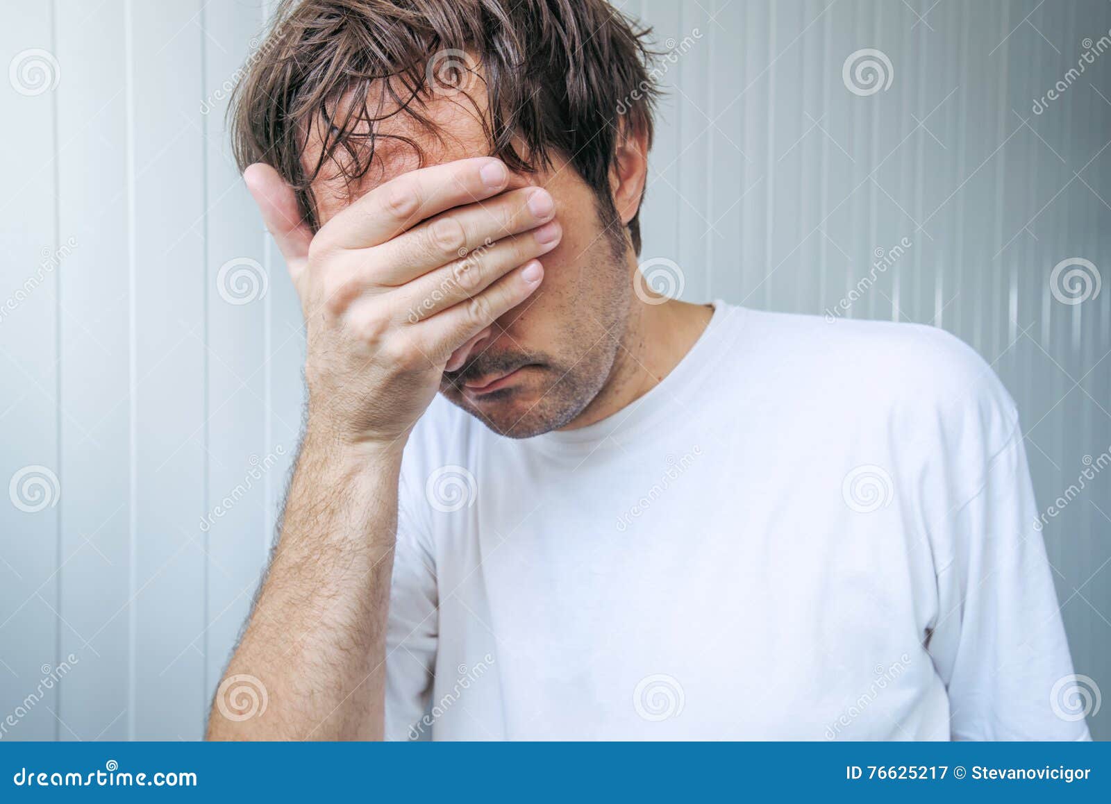 Sad and Blue Man Covering Face and Crying Stock Image - Image of ...