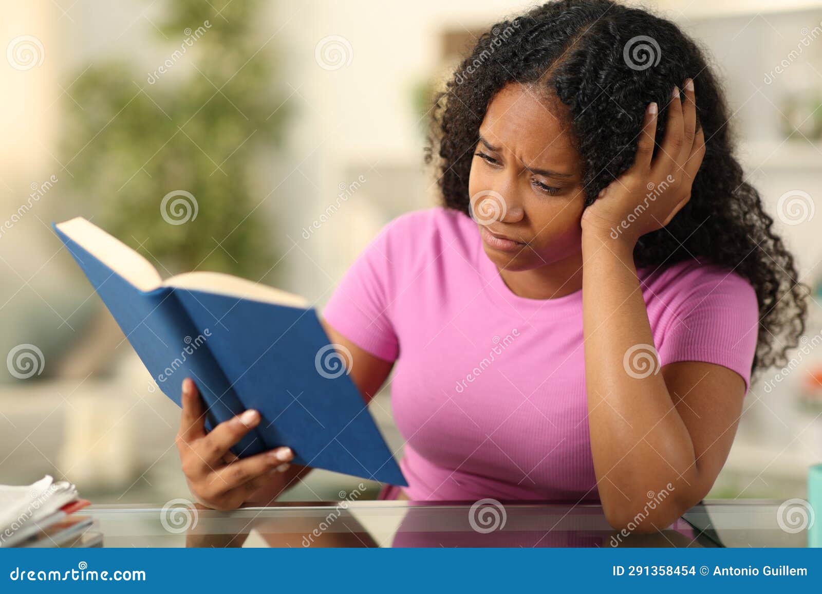 Sad Book Reader Reading at Home Stock Photo - Image of ethnic, african ...
