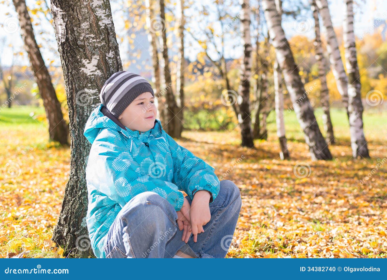Sad boy in autumn park stock photo. Image of child, cheerless - 34382740