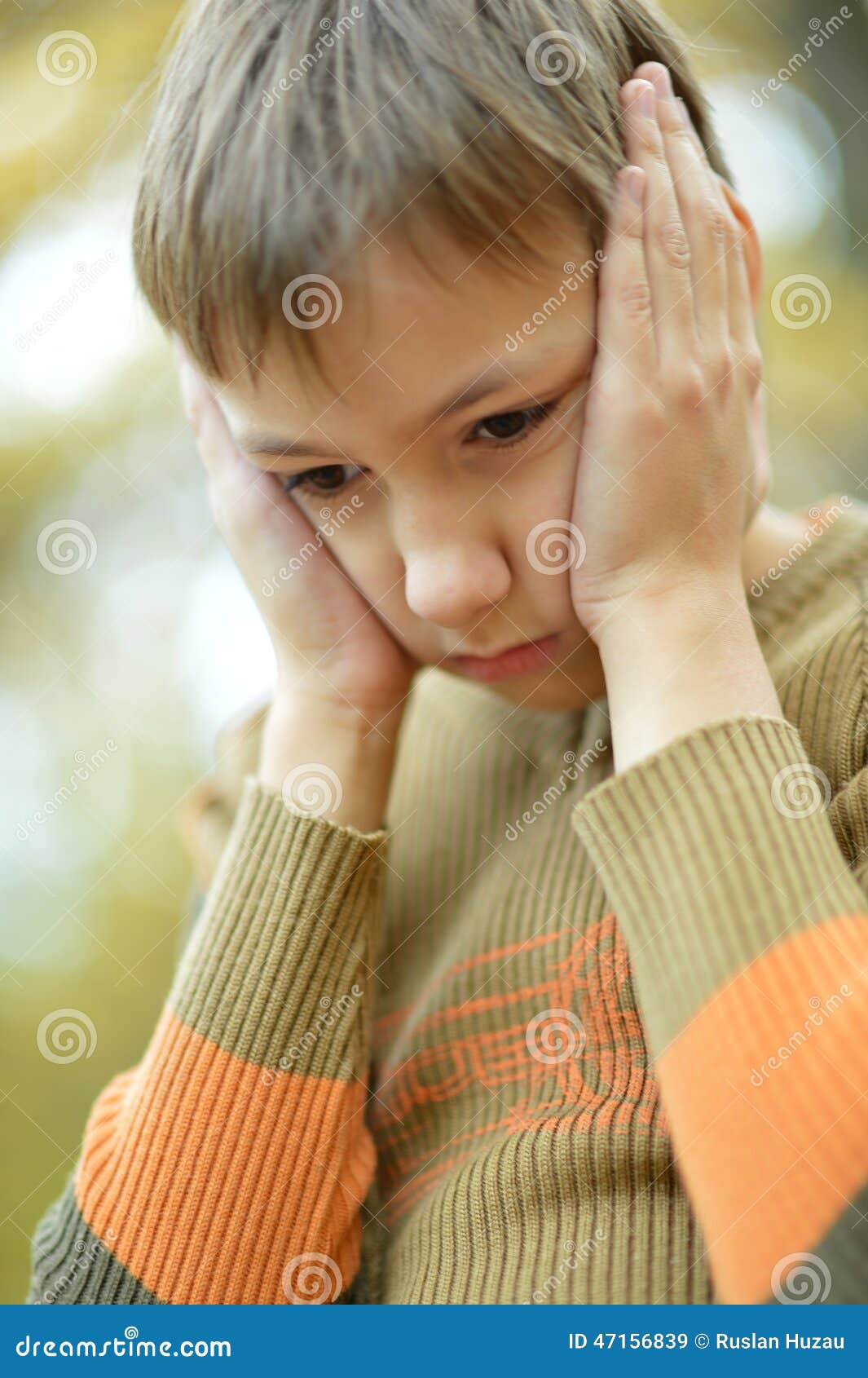 Sad boy in autumn park stock image. Image of teenager - 47156839